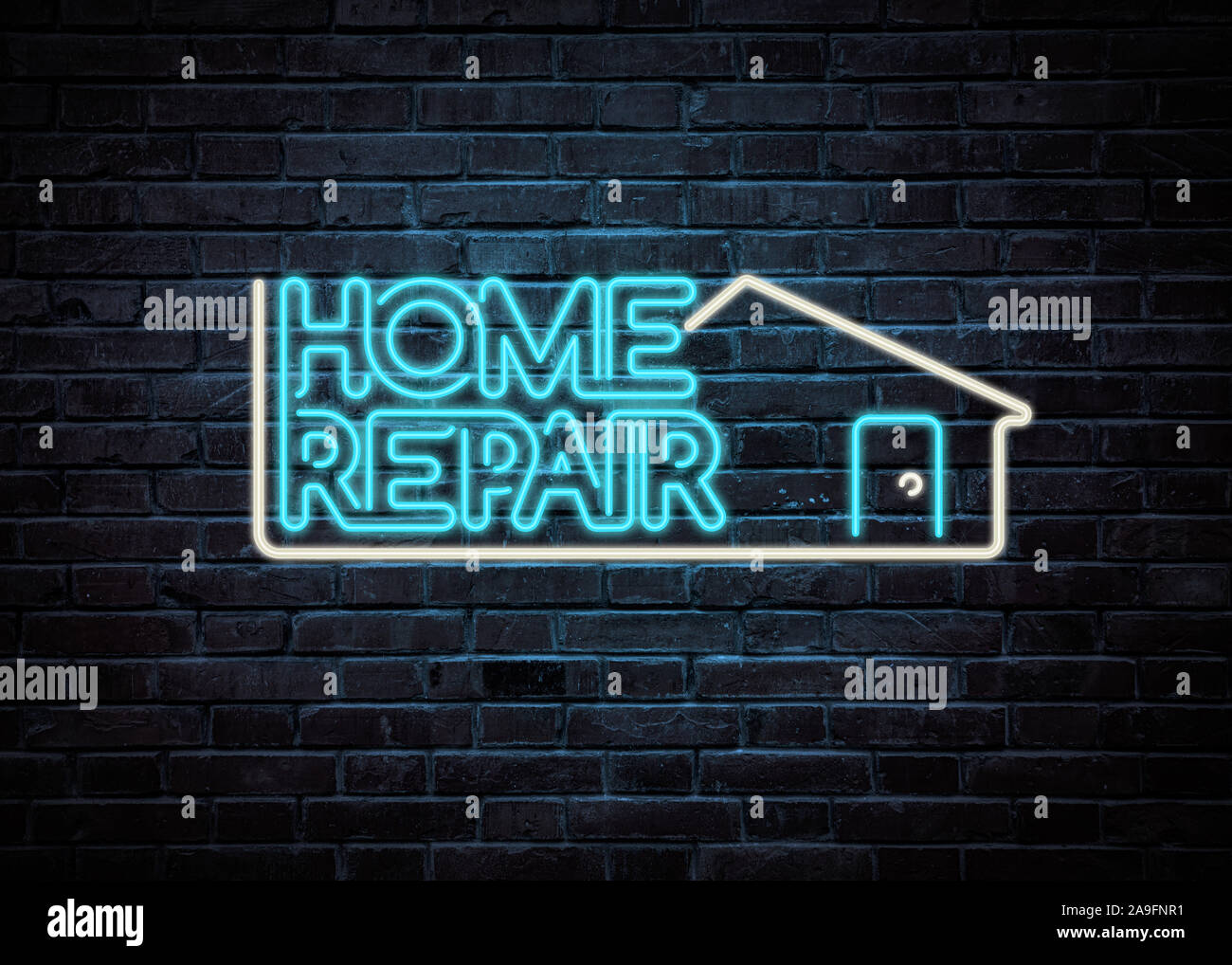 Home repair neon sign with house: home makeover and construction ...