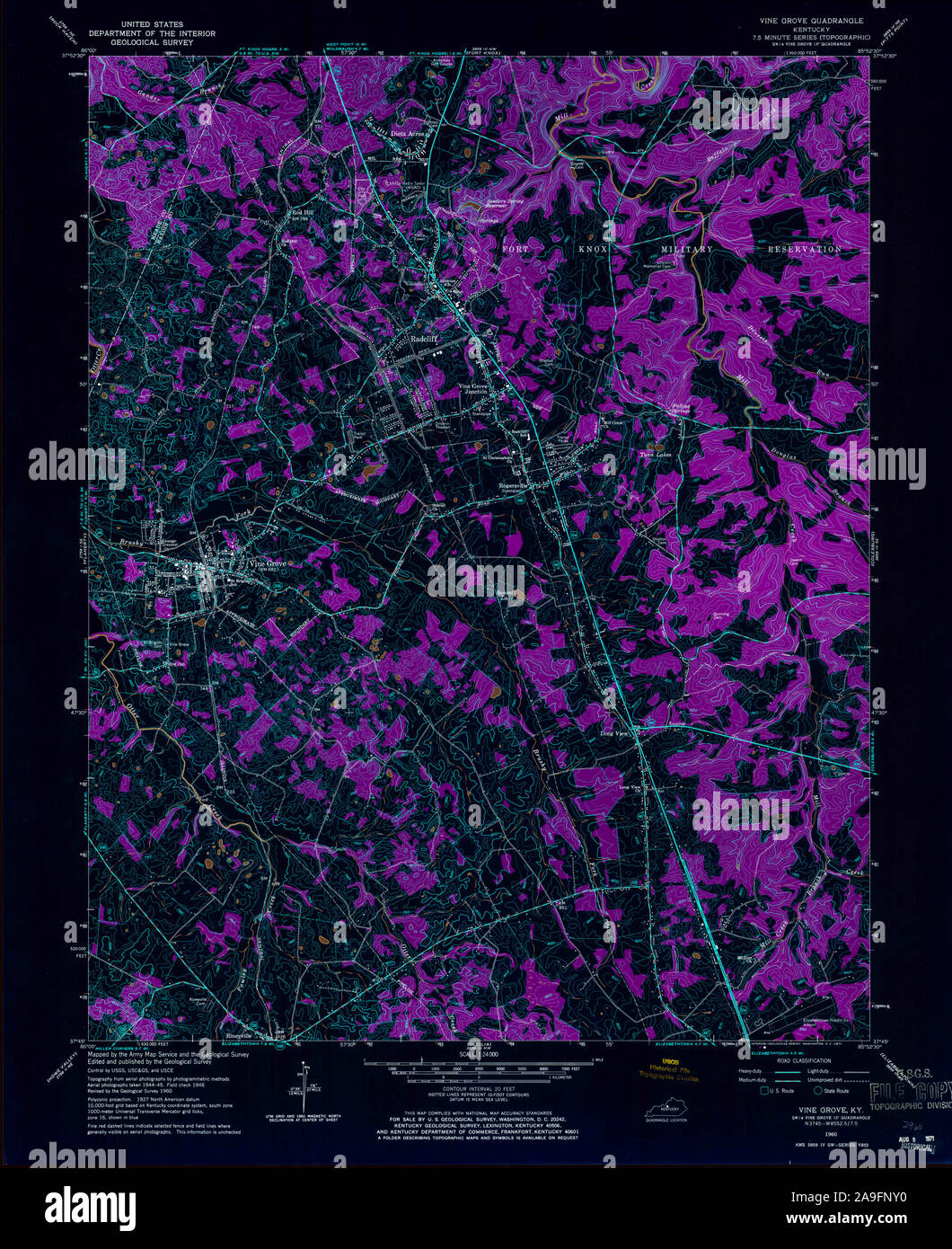 USGS TOPO Map Kentucky KY Vine Grove 804066 1960 24000 Inverted Stock ...