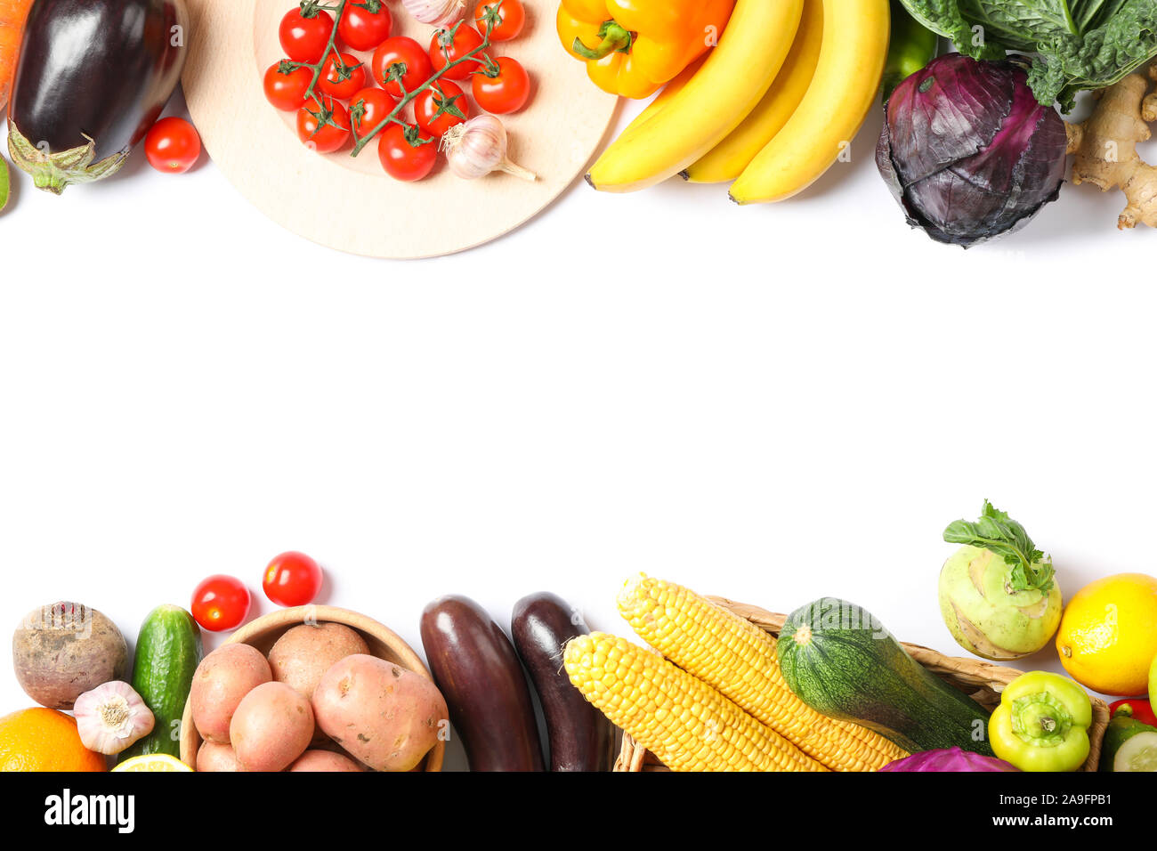 Composition with ripe vegetables and fruits isolated. Top view Stock ...