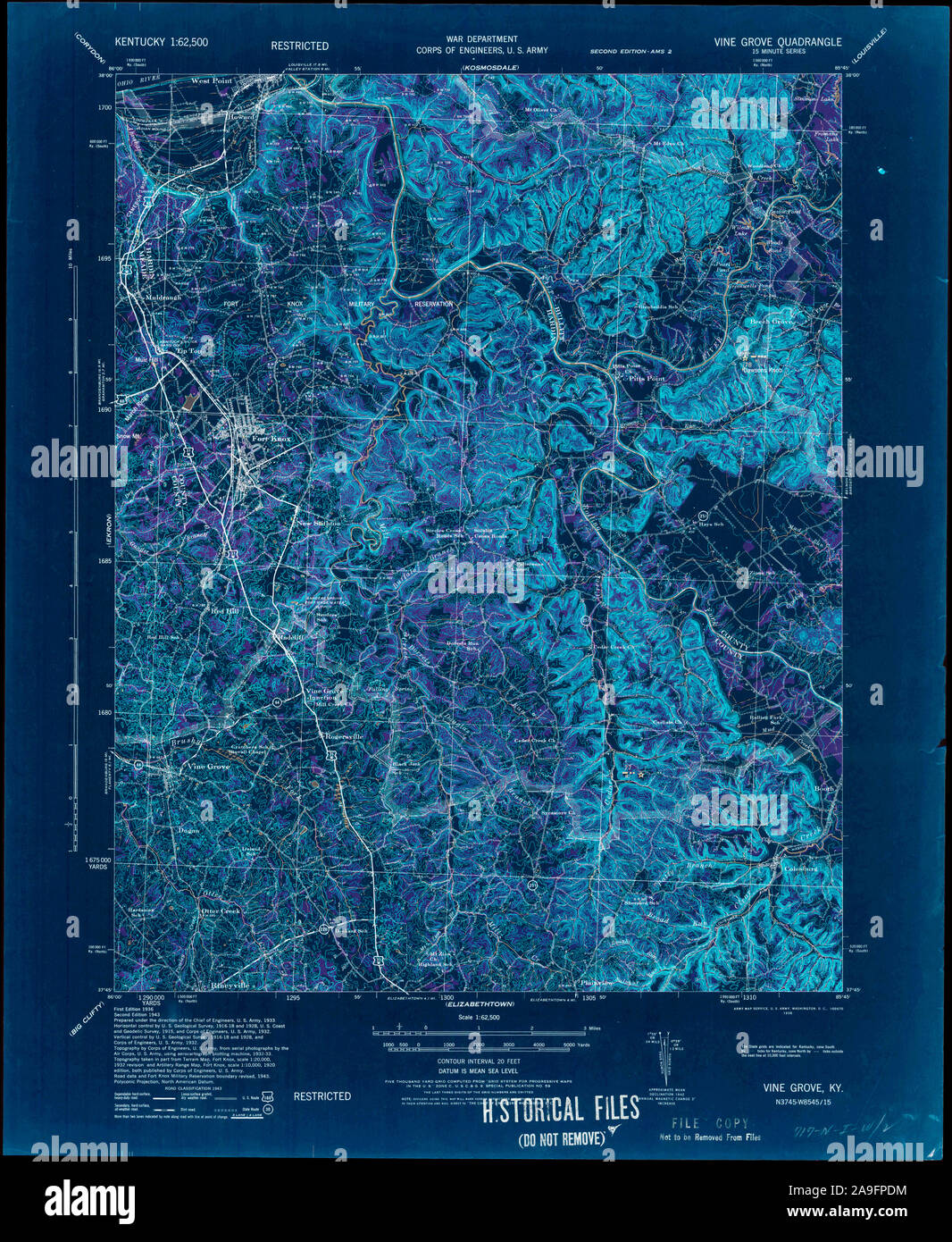 USGS TOPO Map Kentucky KY Vine Grove 804069 1936 62500 Inverted Stock ...