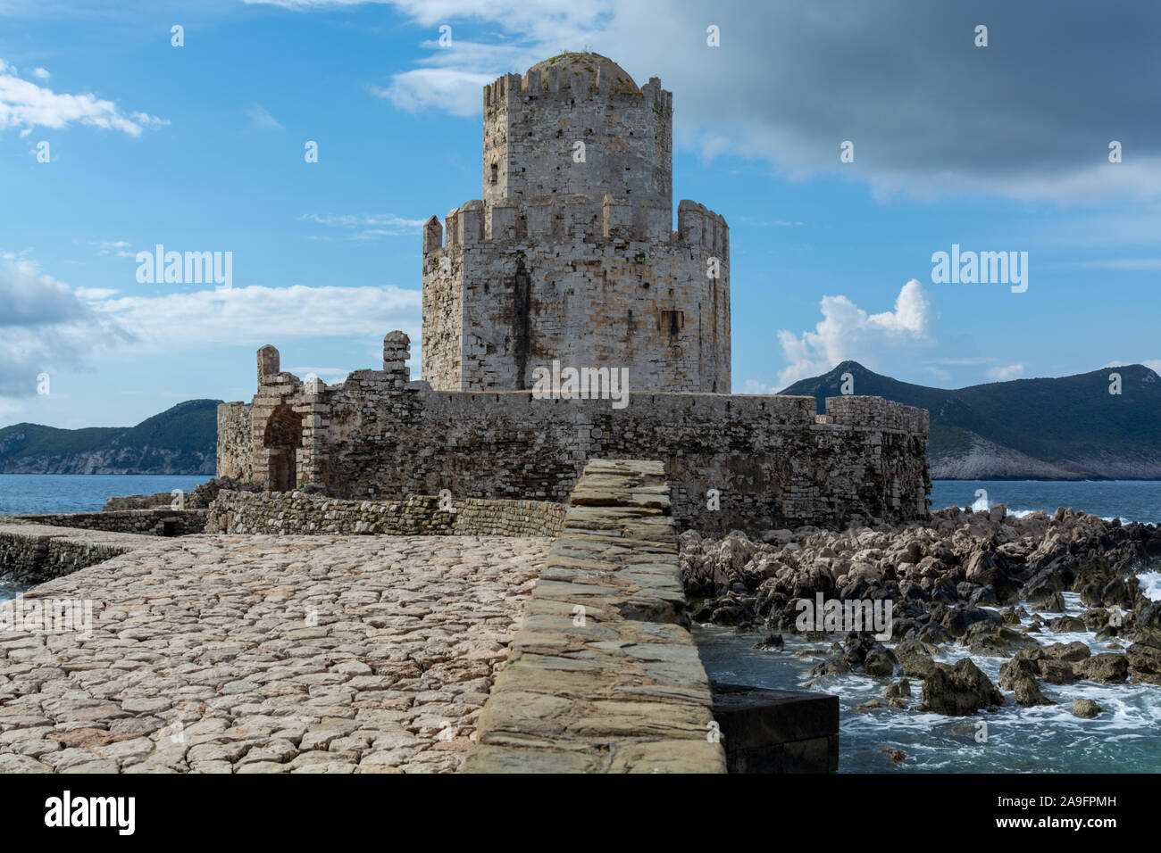 View on old venetian fortress in small greek town Methoni on ...