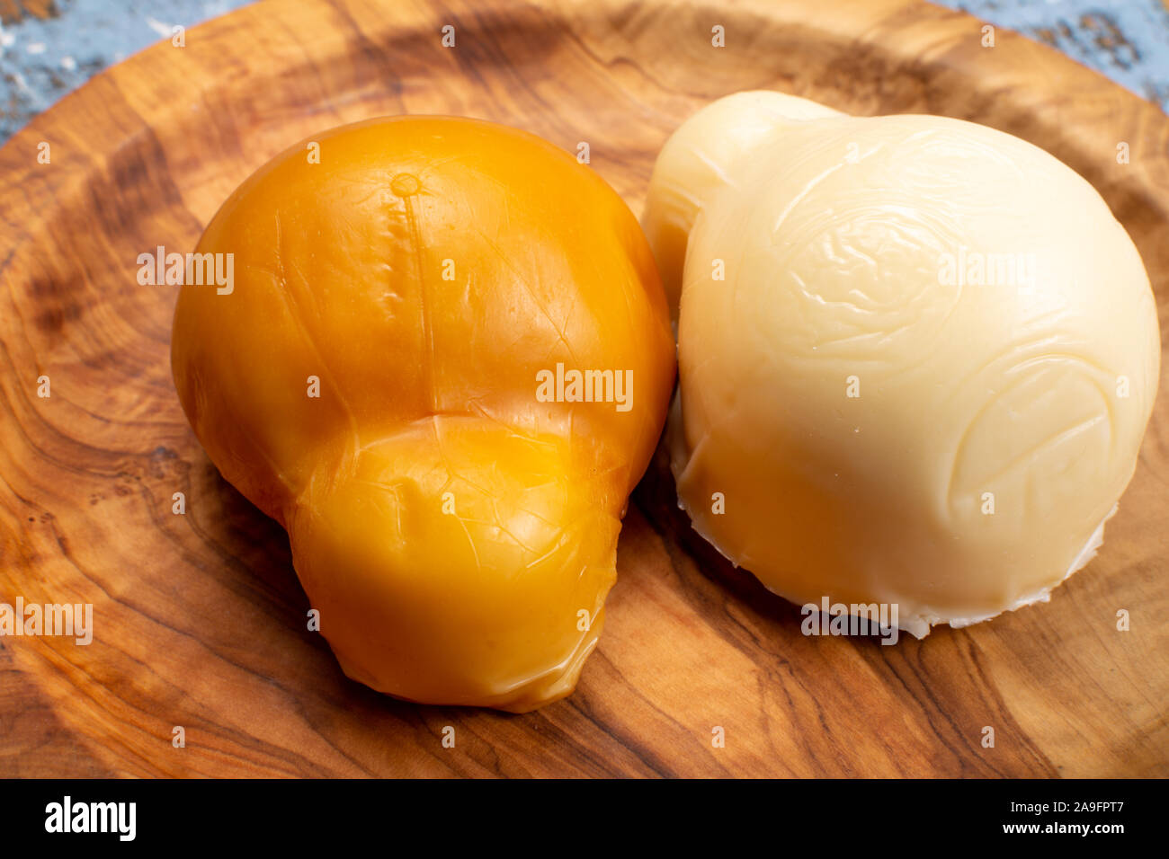 Cheese collection, white and smoked yellow italian scamorza cheese ...