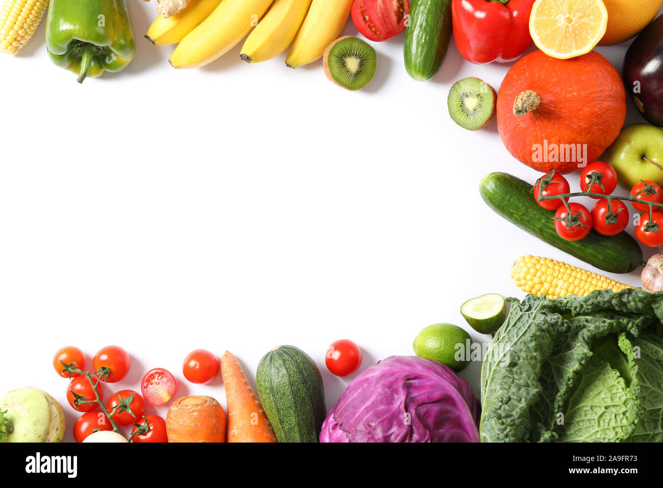 Composition with ripe vegetables and fruits isolated. Top view Stock ...