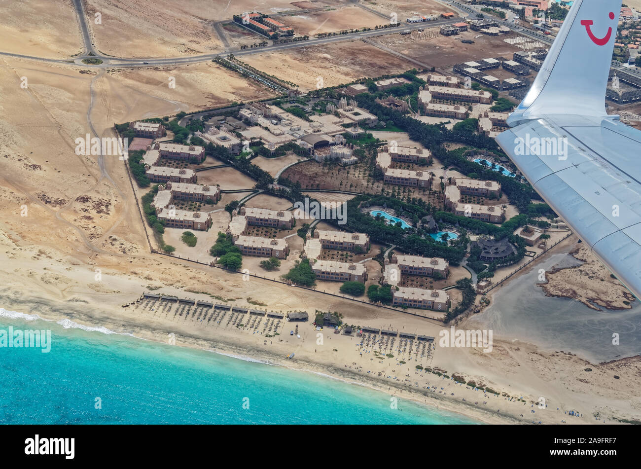Island Sal, Cape Verde - April 29, 2016: Aerial view of the tourist ...