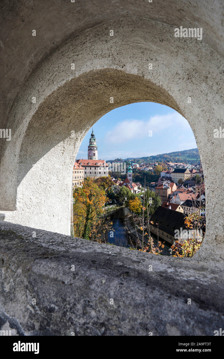 Tower through castle wall opening Stock Photo - Alamy