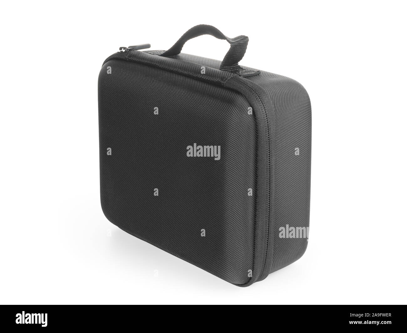 Small black textured case angle view. Isolated on white, clipping path ...