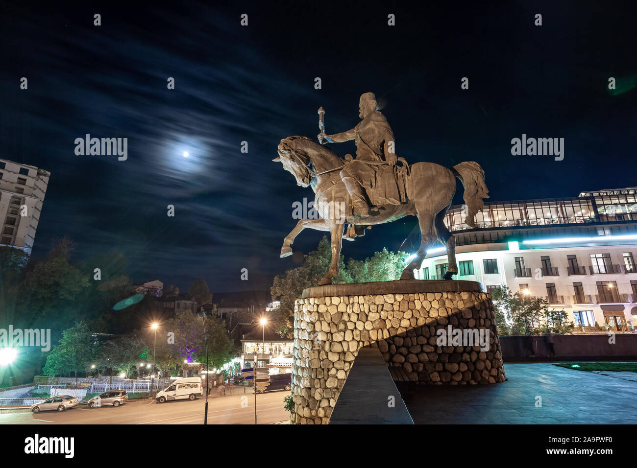 Statue of King Erekle (Heraclius) II in Telavi at night, Georgia. King ...