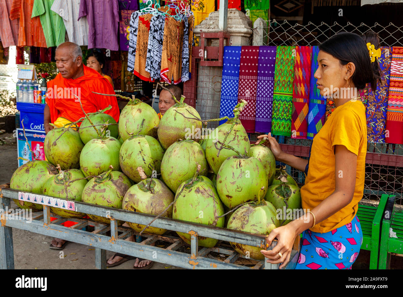 A Female Coconut Seller, Mingun, Mandalay, Myanmar Stock Photo - Alamy