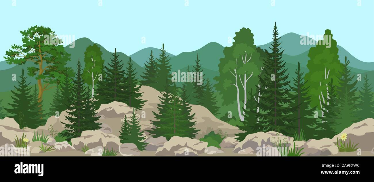 Seamless Mountain Landscape with Trees Stock Vector Image & Art - Alamy