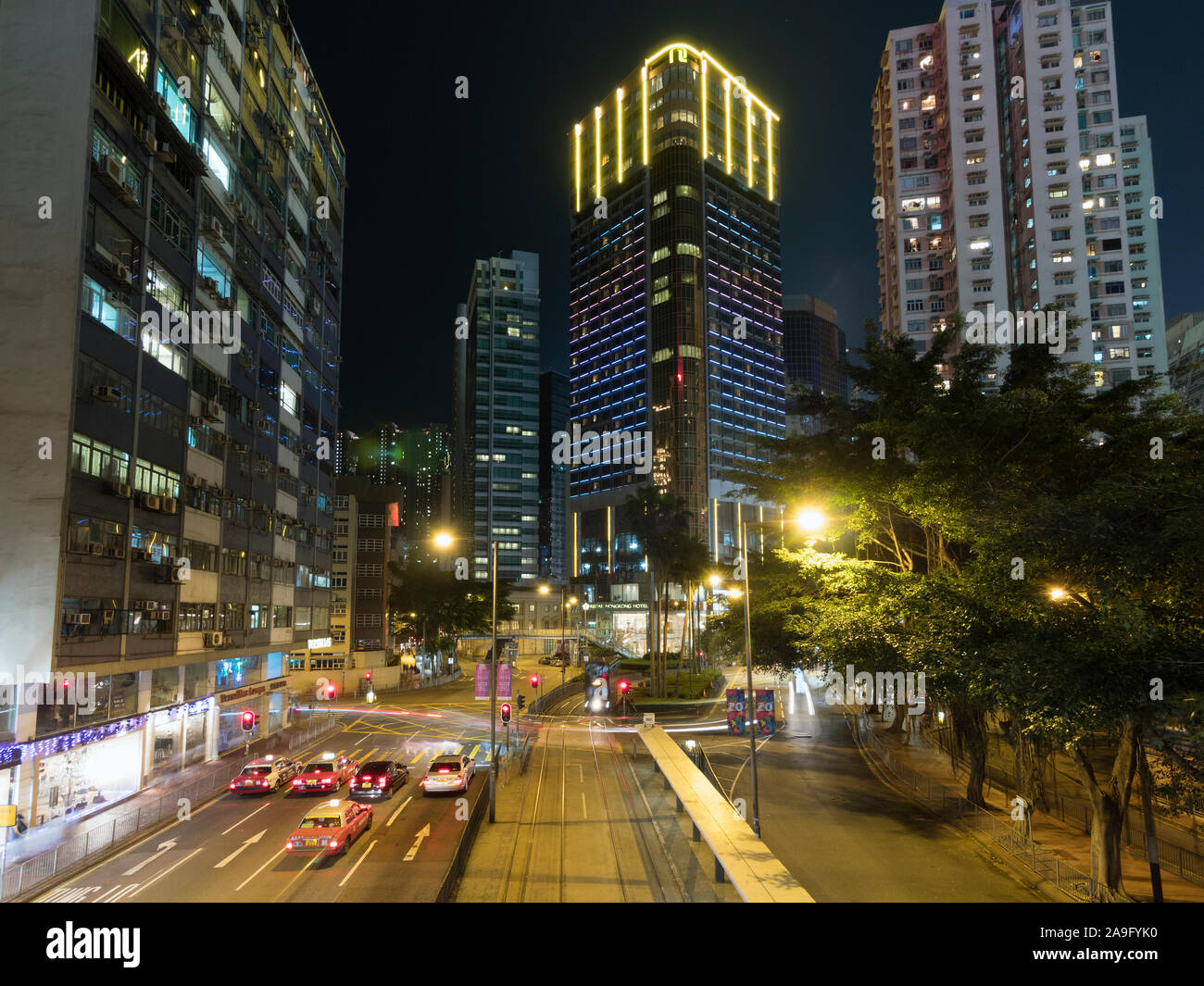 Night view of Causeway Road looking east, Hong Kong, China, Asia Stock ...