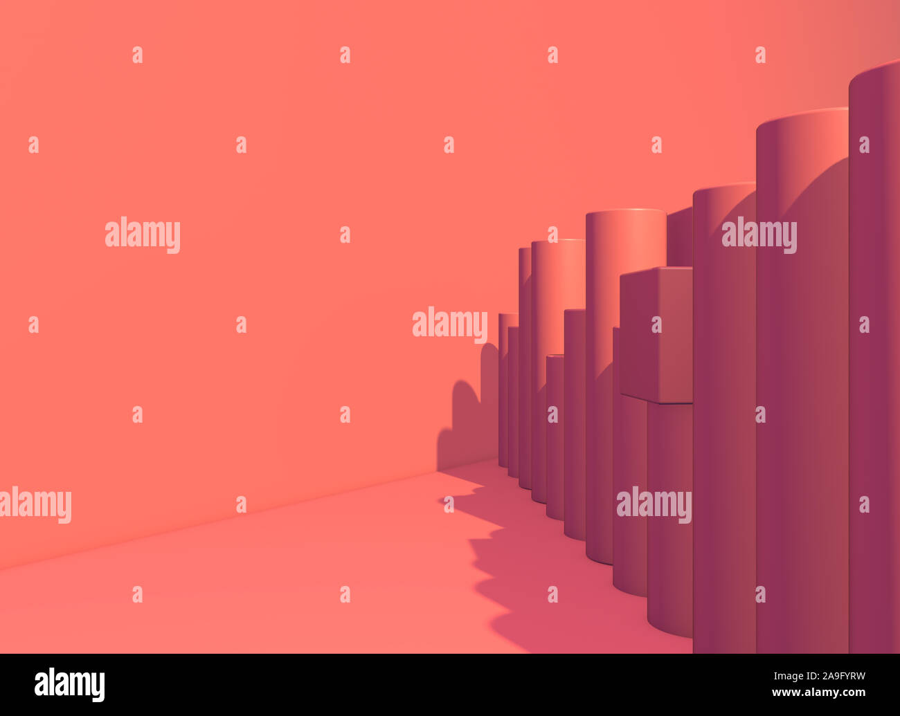 Abstract background with living coral colored pillars structure ...