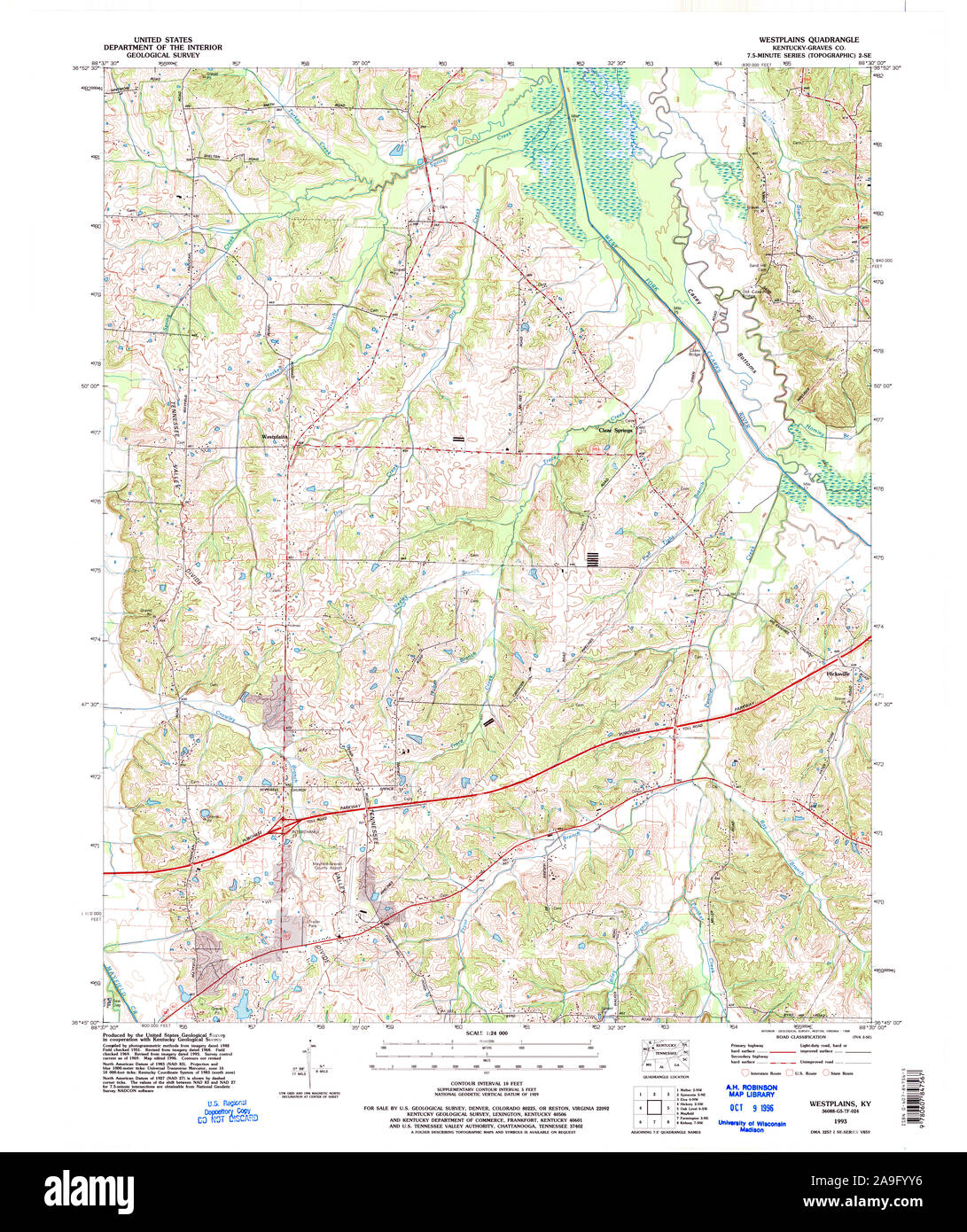 USGS TOPO Map Kentucky KY Westplains 709986 1993 24000 Stock Photo - Alamy