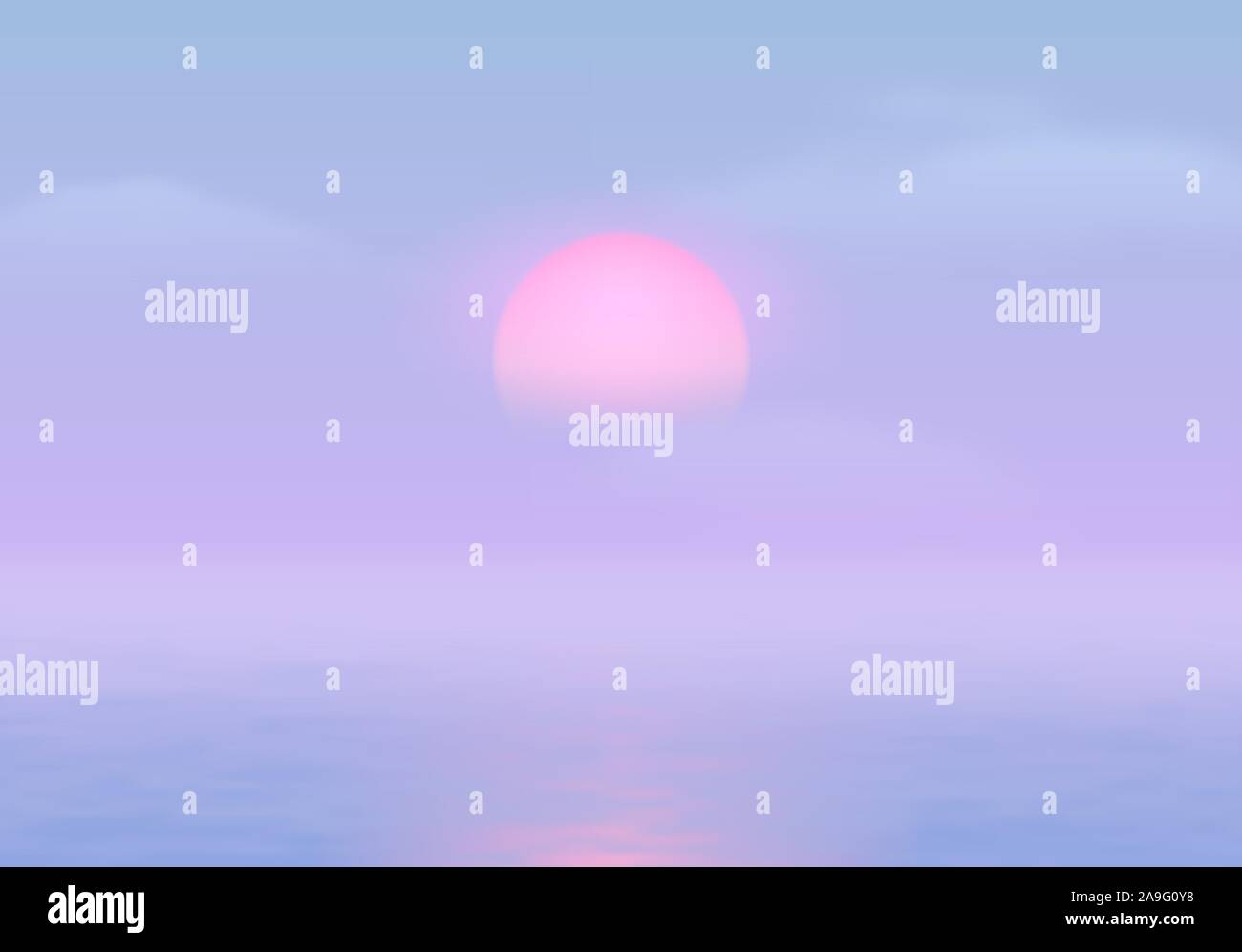 Sun over the sea with sun road and vaporwave 90s styled blue and pink ...