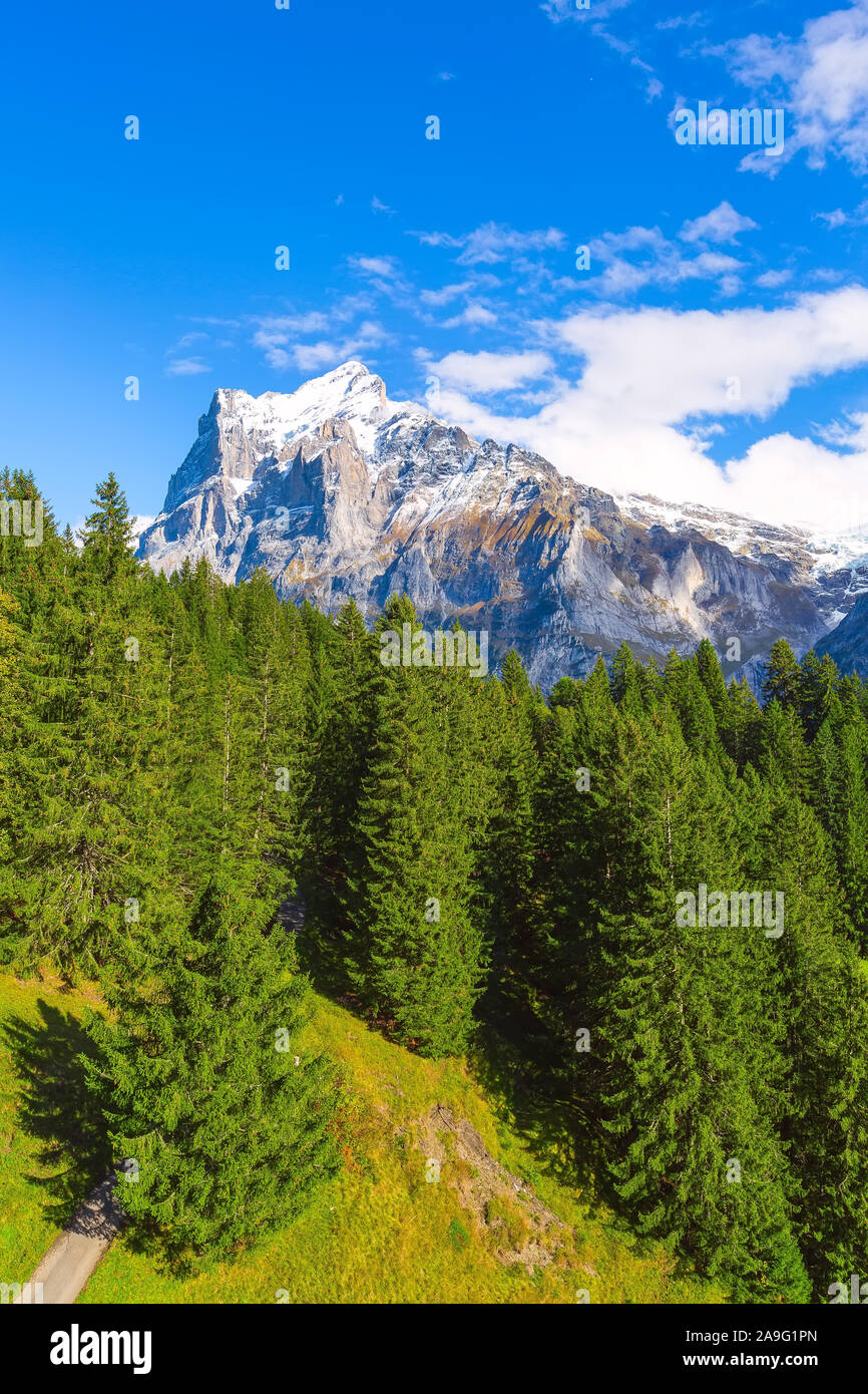 Grindelwald, Switzerland aerial view of autumn Swiss Alps snow ...