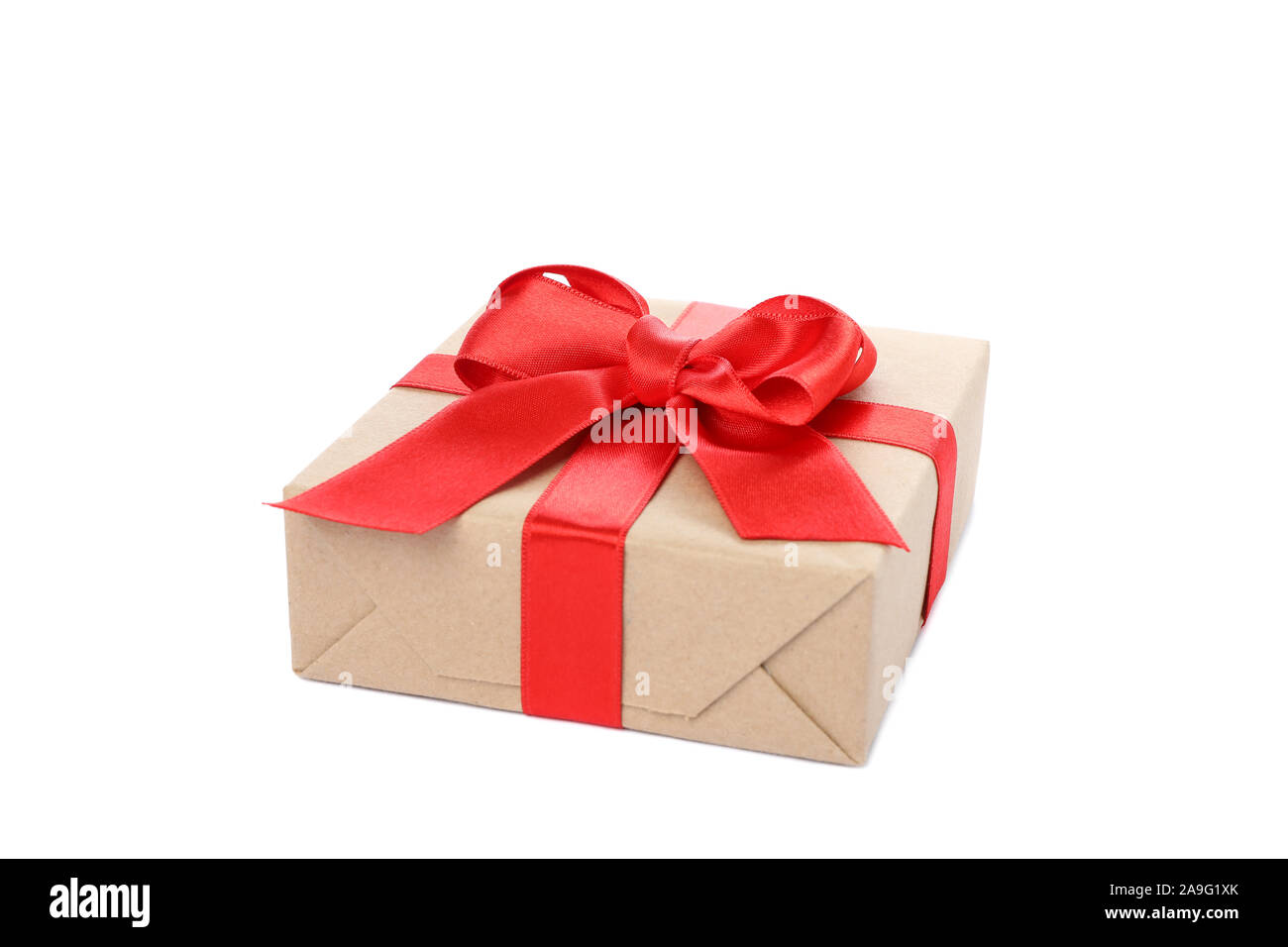 Gift box with red bow isolated on white background Stock Photo - Alamy
