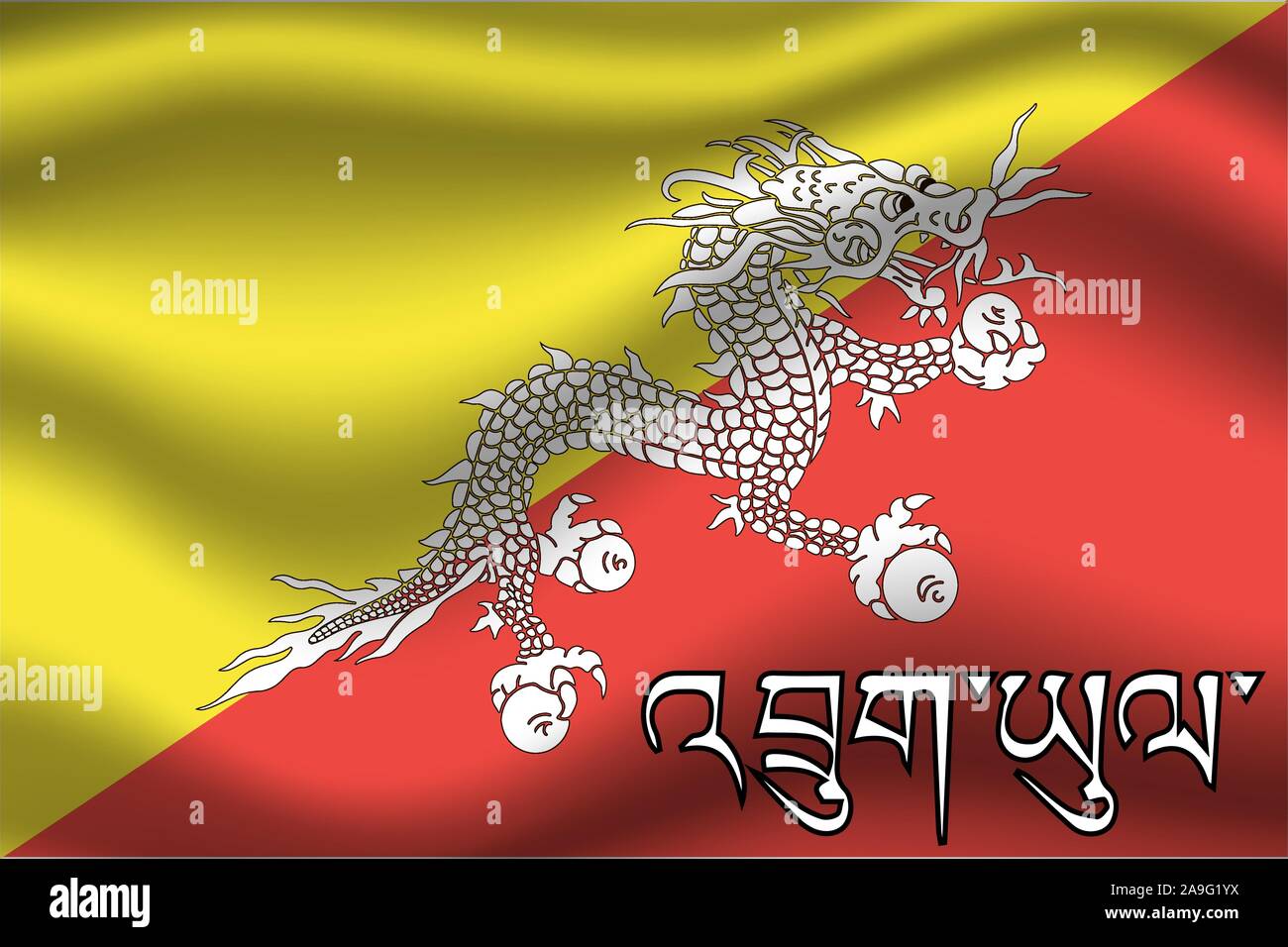 National flag of Kingdom of Bhutan . original colors and proportion ...