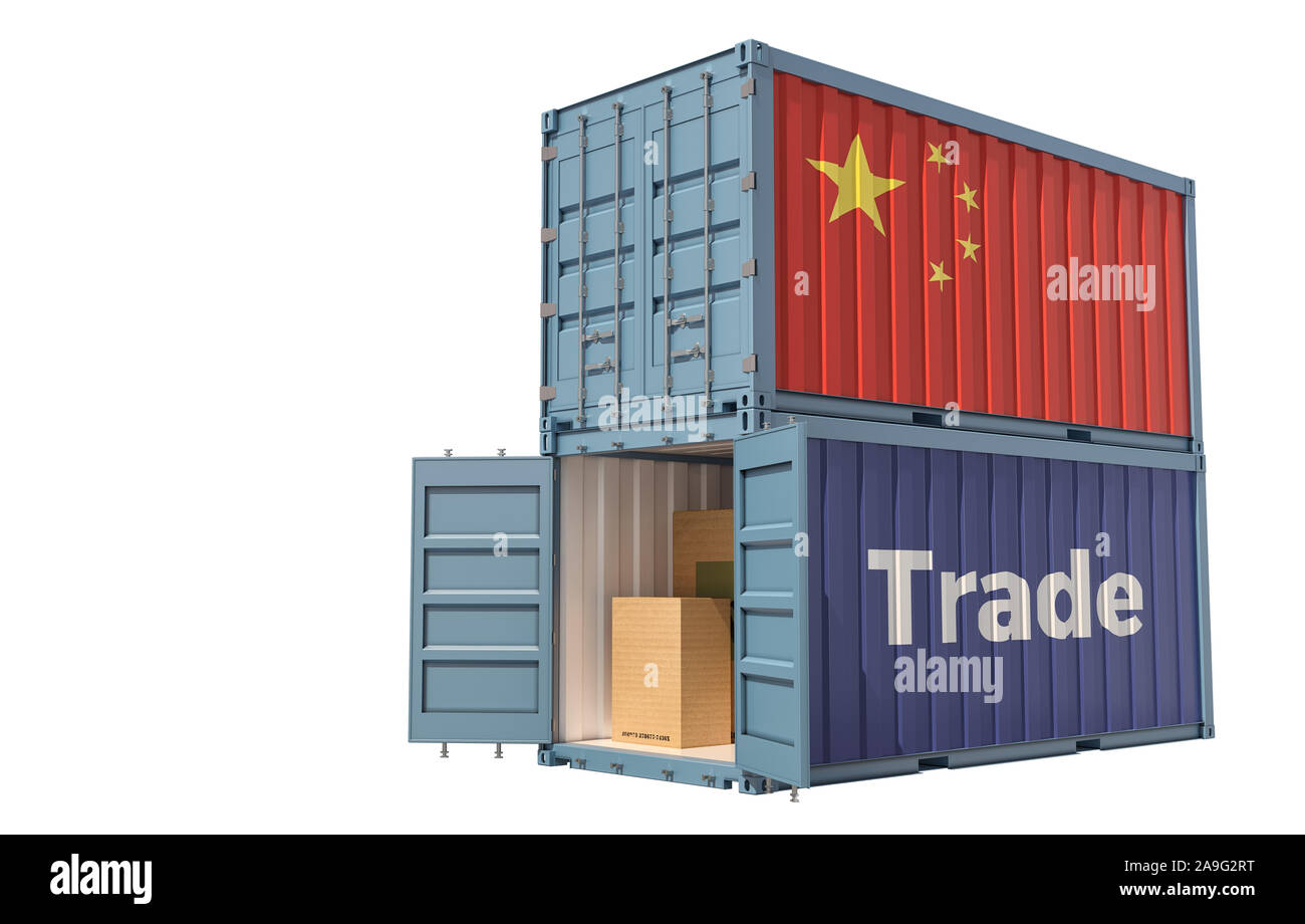 Freight container with China flag. Isolated on white - 3D Rendering ...