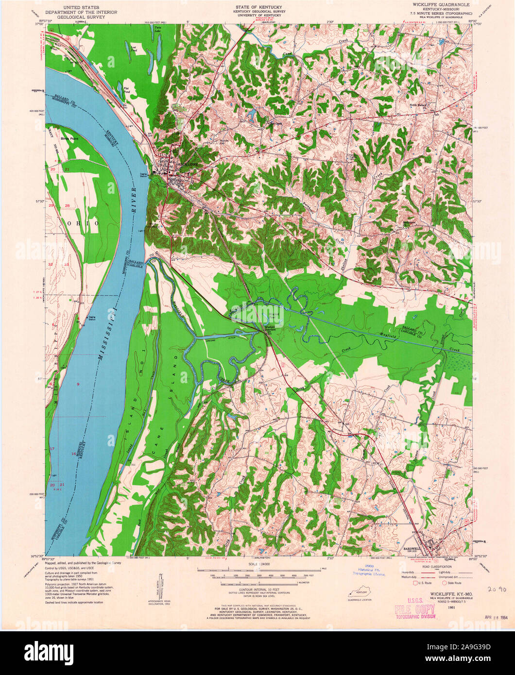 USGS TOPO Map Kentucky KY Wickliffe 804096 1951 24000 Stock Photo - Alamy