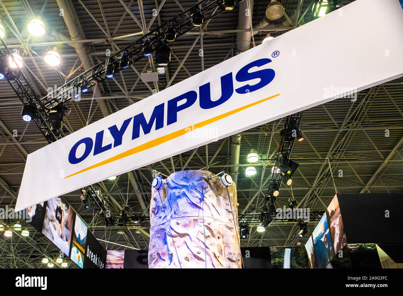 NEW YORK CITY - OCTOBER 24, 2019: View of the Olympus display at the ...