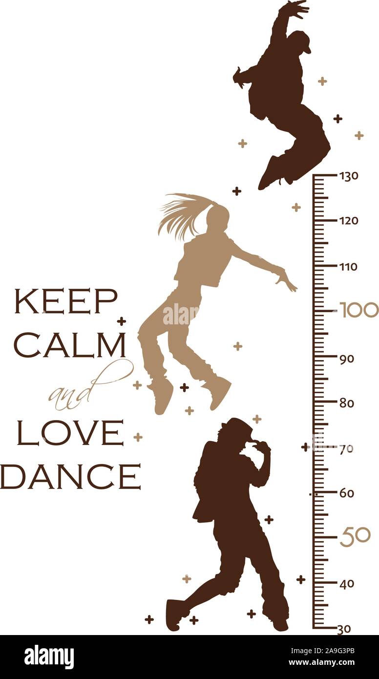 Kids height ruler with boys and girls are dancing for wall decals, wall ...