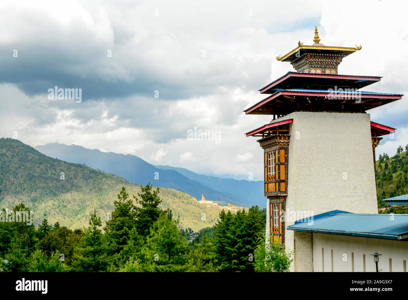 Temple tower of Buddhist Monastery, Bhutan Stock Photo - Alamy
