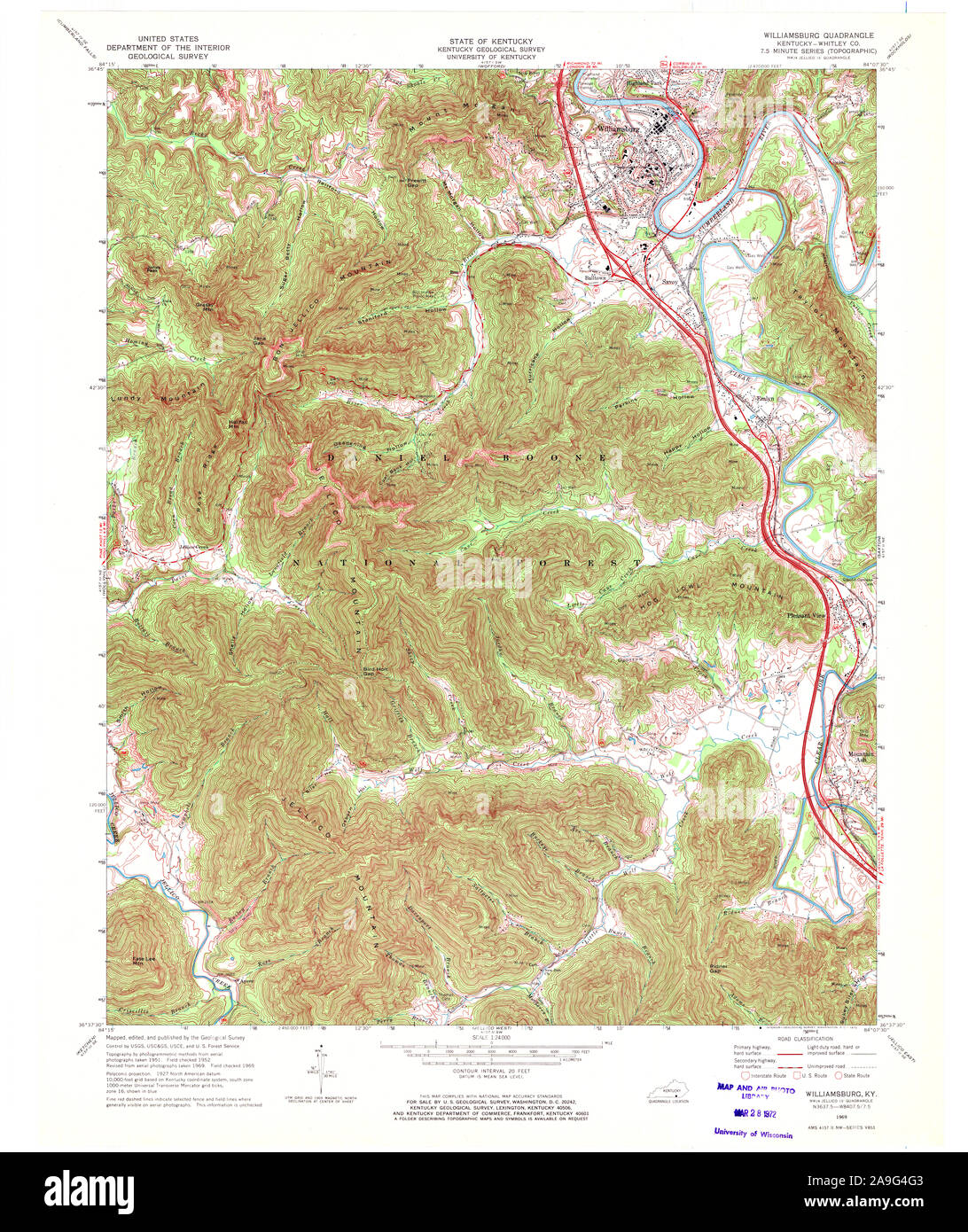 USGS TOPO Map Kentucky KY Williamsburg 710019 1969 24000 Stock Photo ...