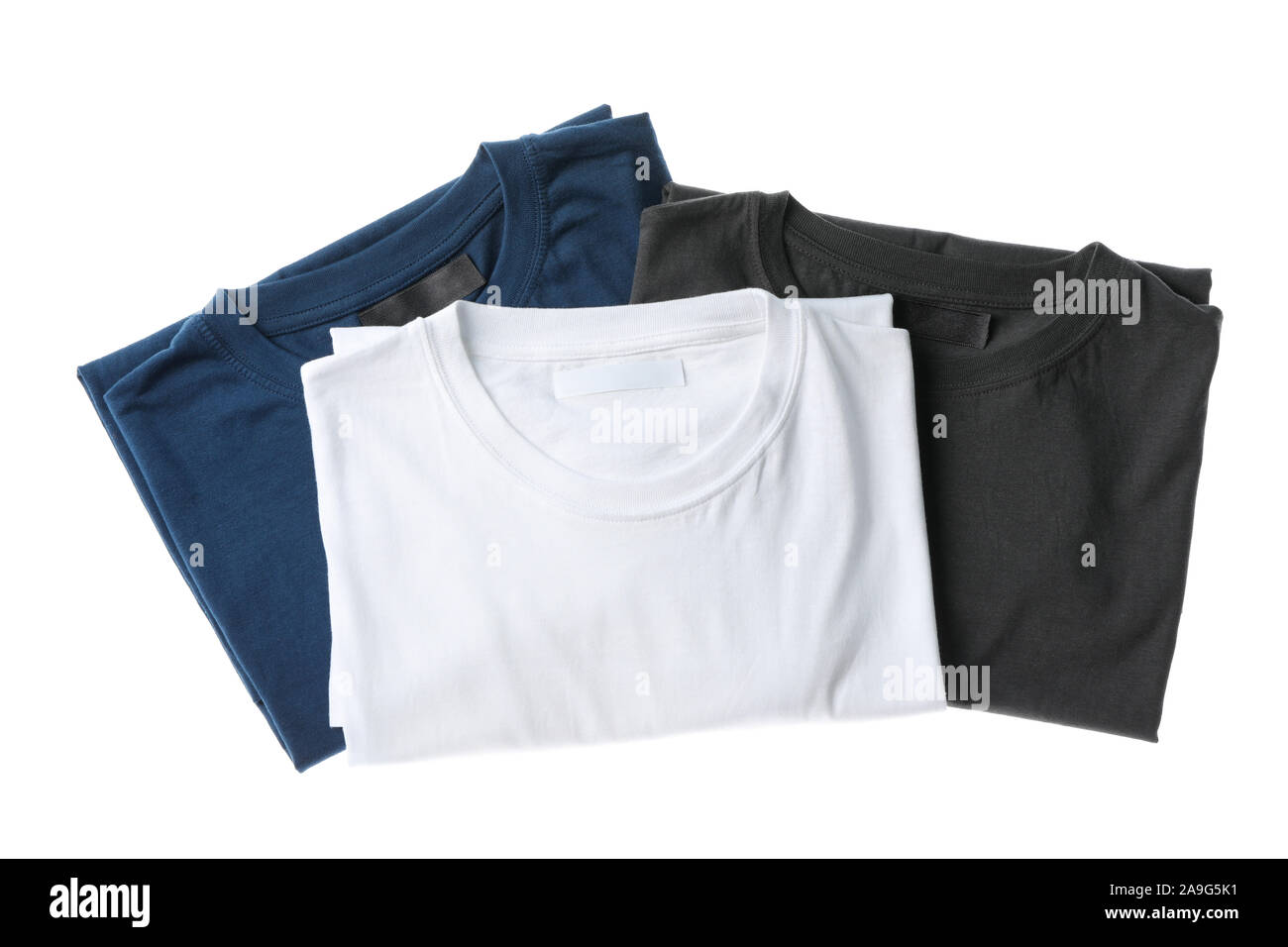 Folded multicolored t-shirts isolated on white background, space for ...