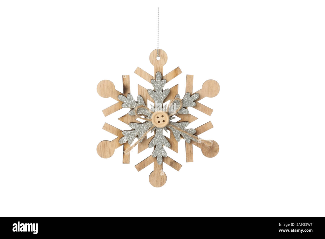 Shiny wooden snowflake isolated on white background Stock Photo - Alamy