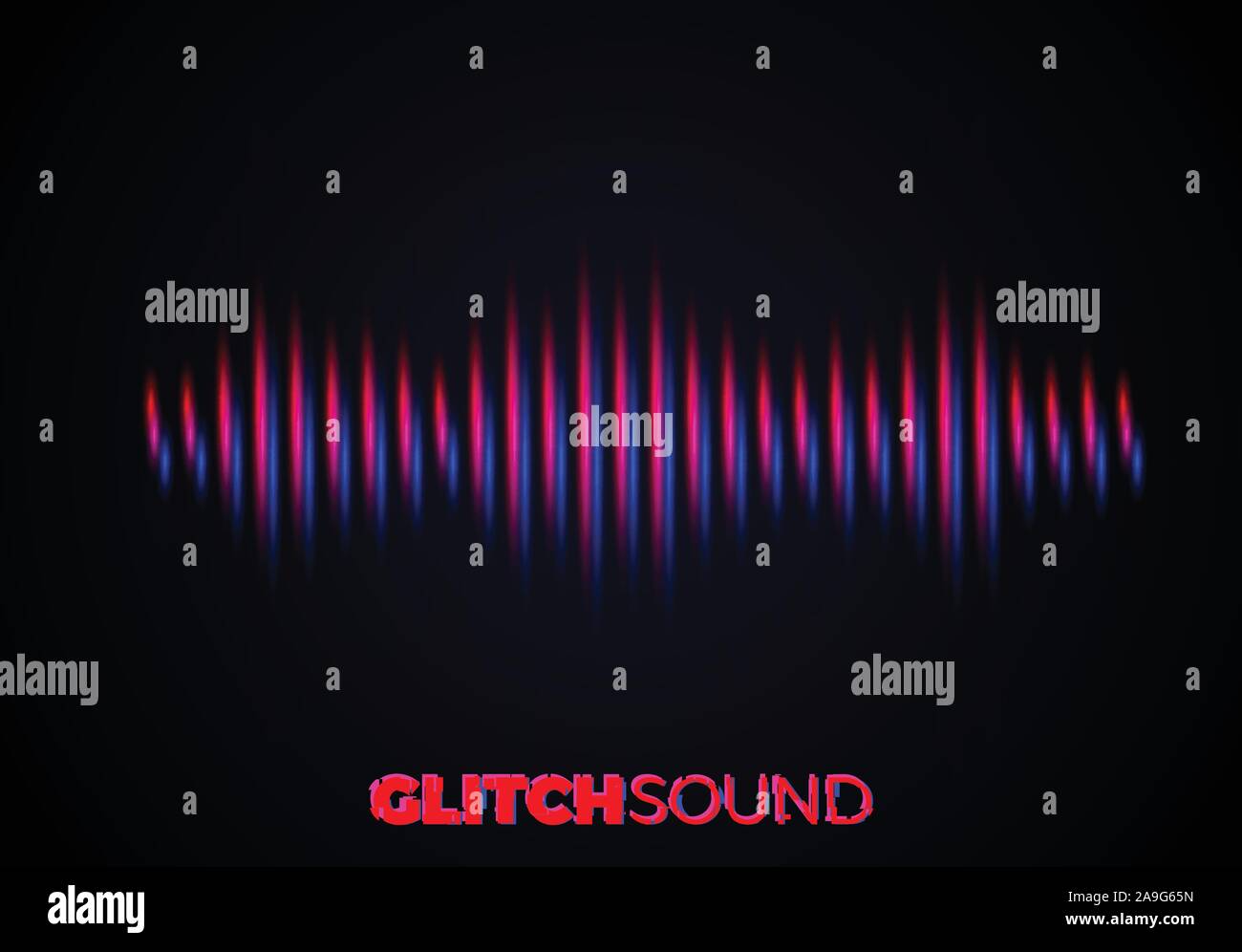 Audio or sound wave with music volume peaks and color glitch effect ...
