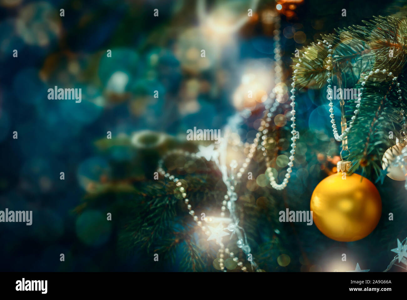 Christmas decorations in bright shimmering and shiny colors with ...