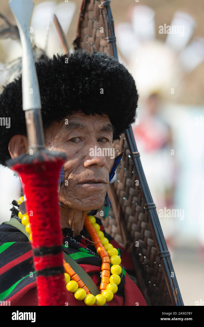 Portrait of a Naga Man in traditional Attire during Hornbill Festival ...