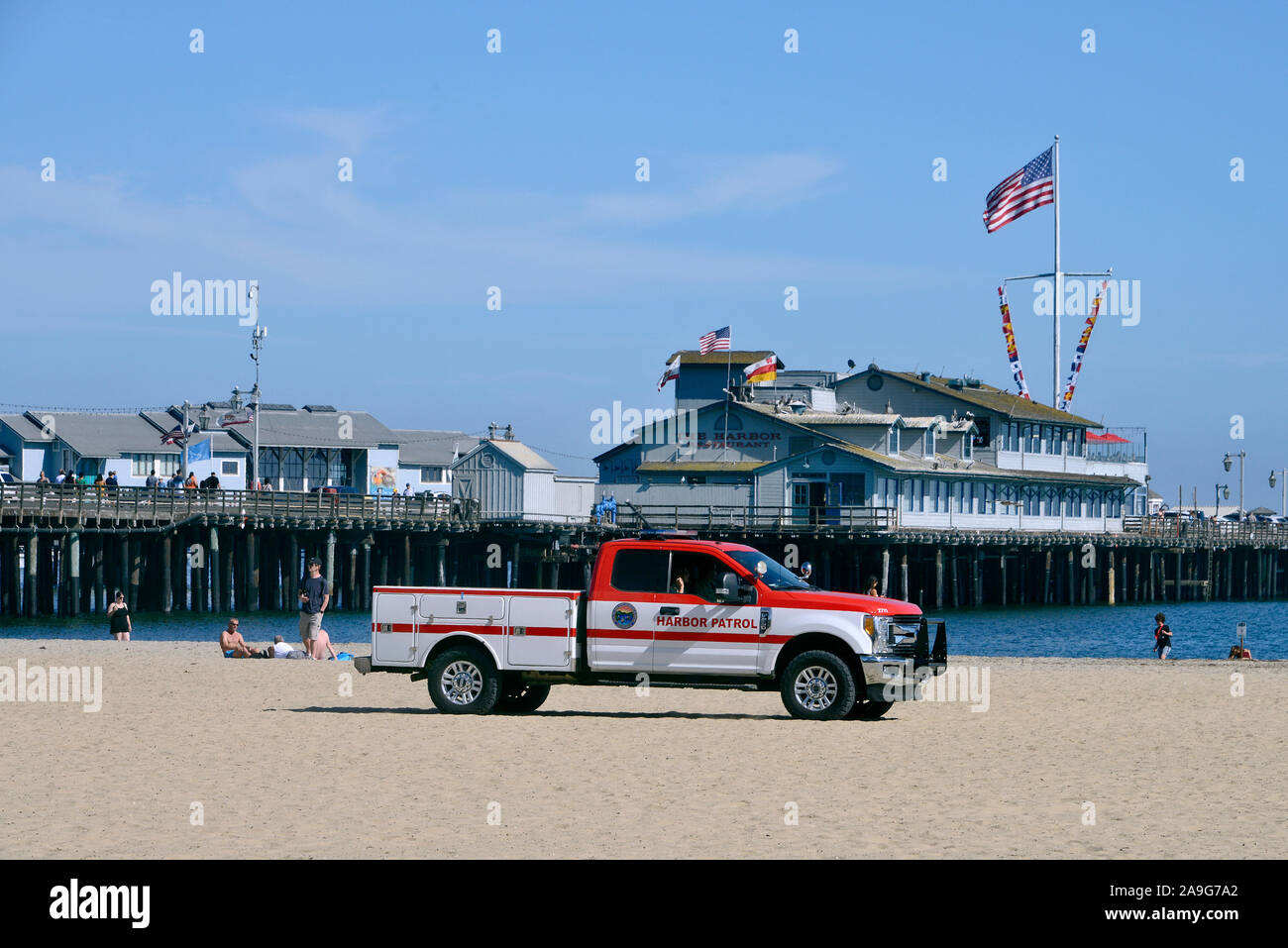 Car of the Harbor Patrol on the beach of Santa Barbara with Stearns ...