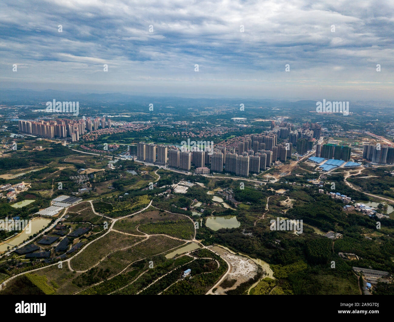 Aerial photos of rural fields, rivers and ponds in mountainous areas of ...