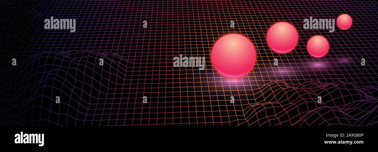 Landscape with wireframe grid of 80s styled retro computer game Stock ...