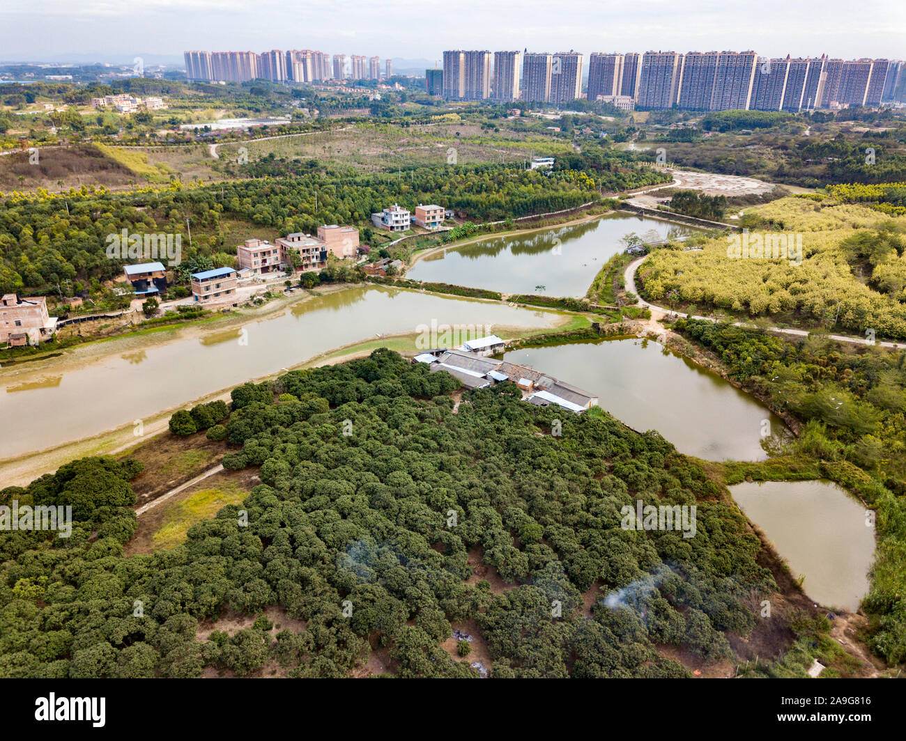 Aerial photos of rural fields, rivers and ponds in mountainous areas of ...