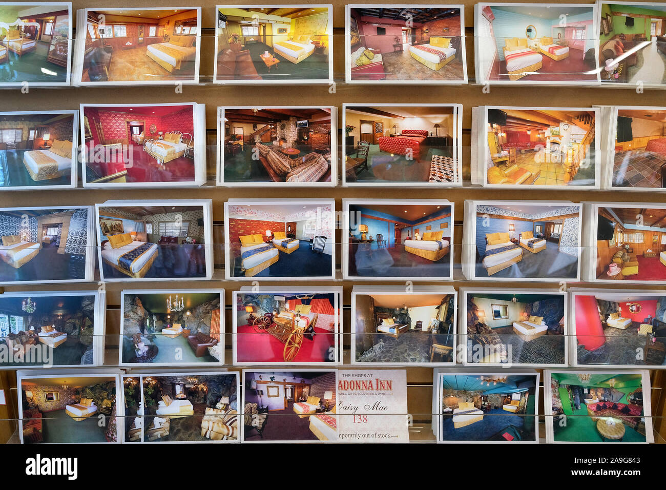 Postcards with the different rooms of the bizarre kitsch hotel Madonna ...