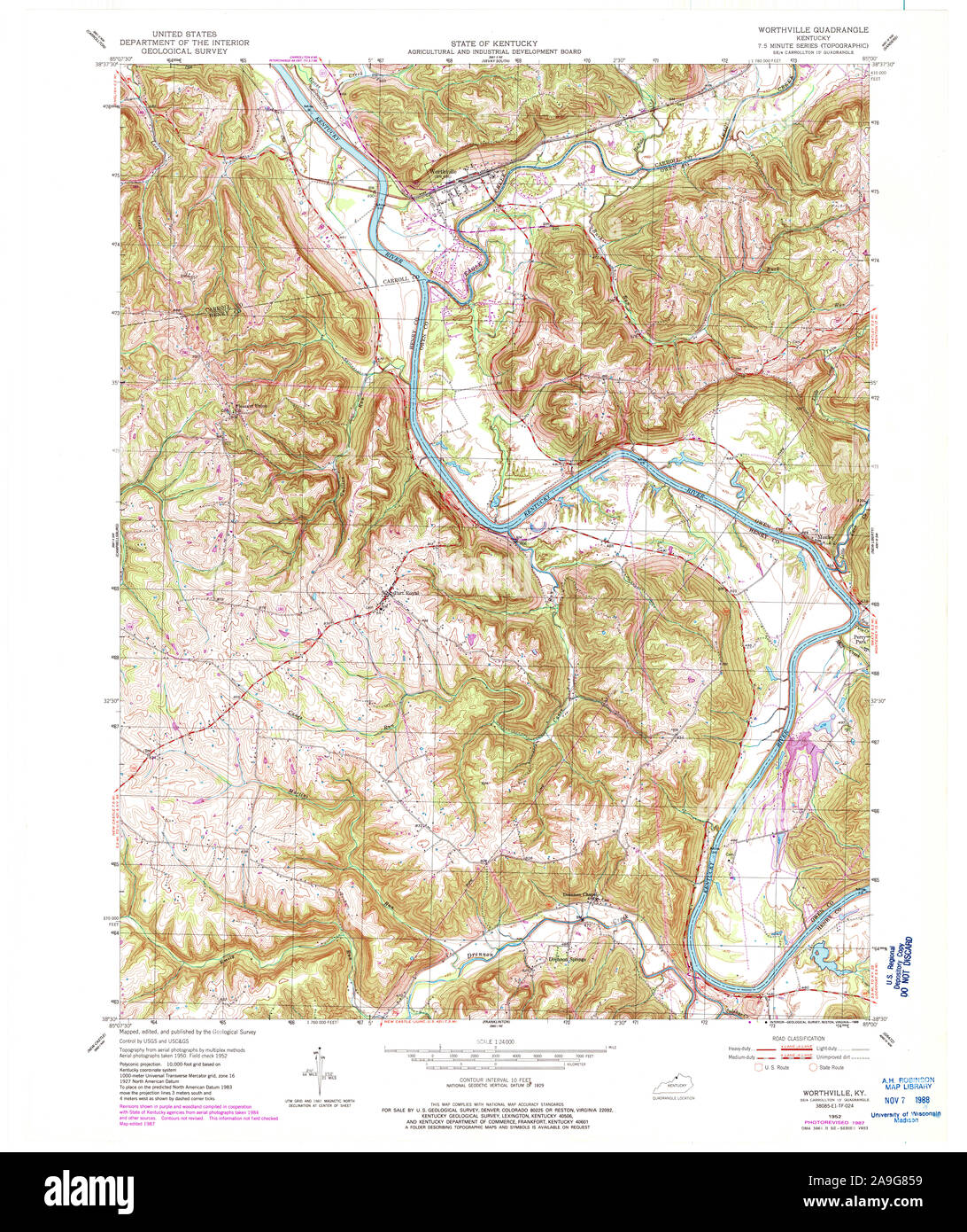 USGS TOPO Map Kentucky KY Worthville 710051 1952 24000 Stock Photo - Alamy