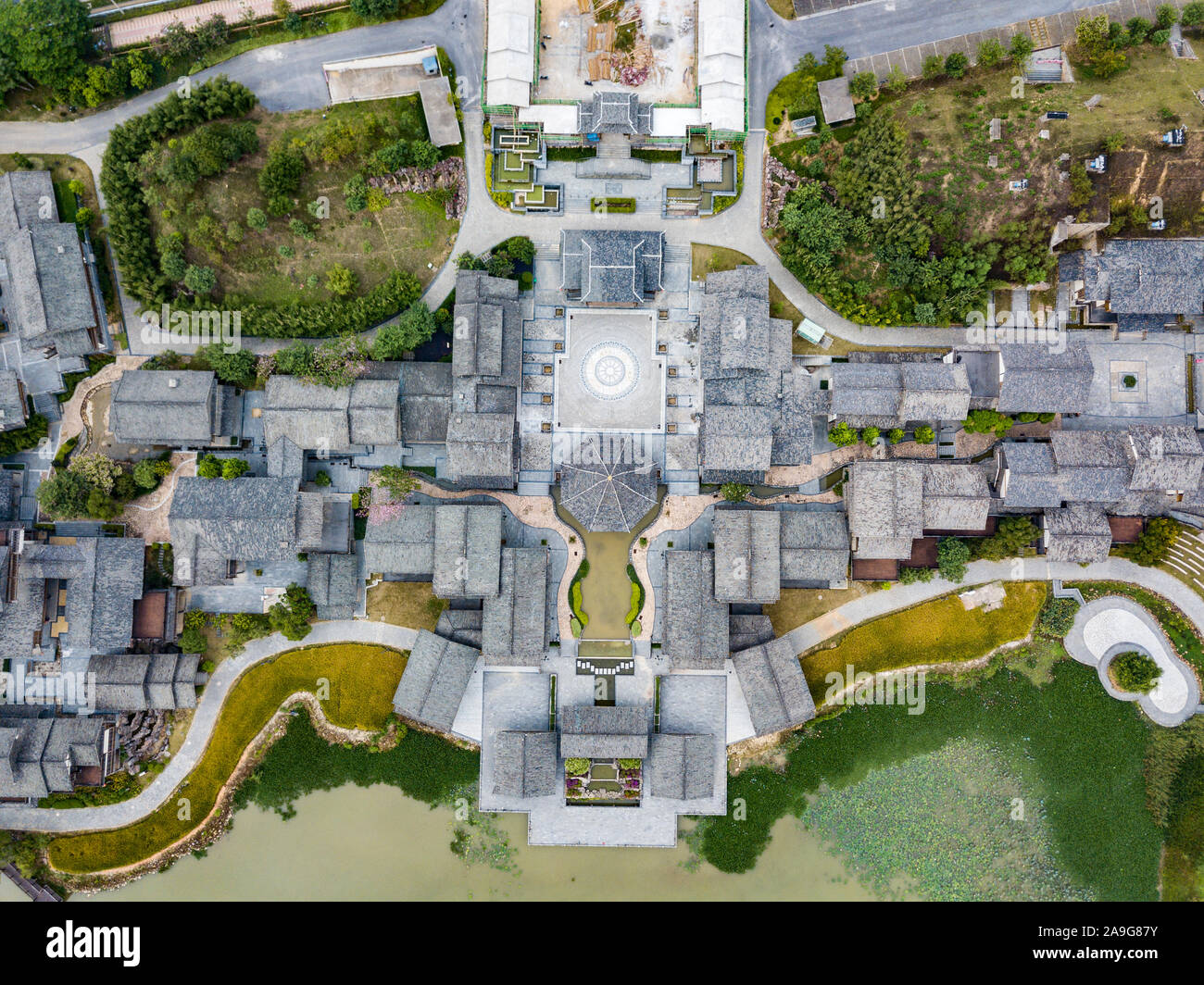 Vertical aerial photography of ancient ethnic villages in Chinese style ...