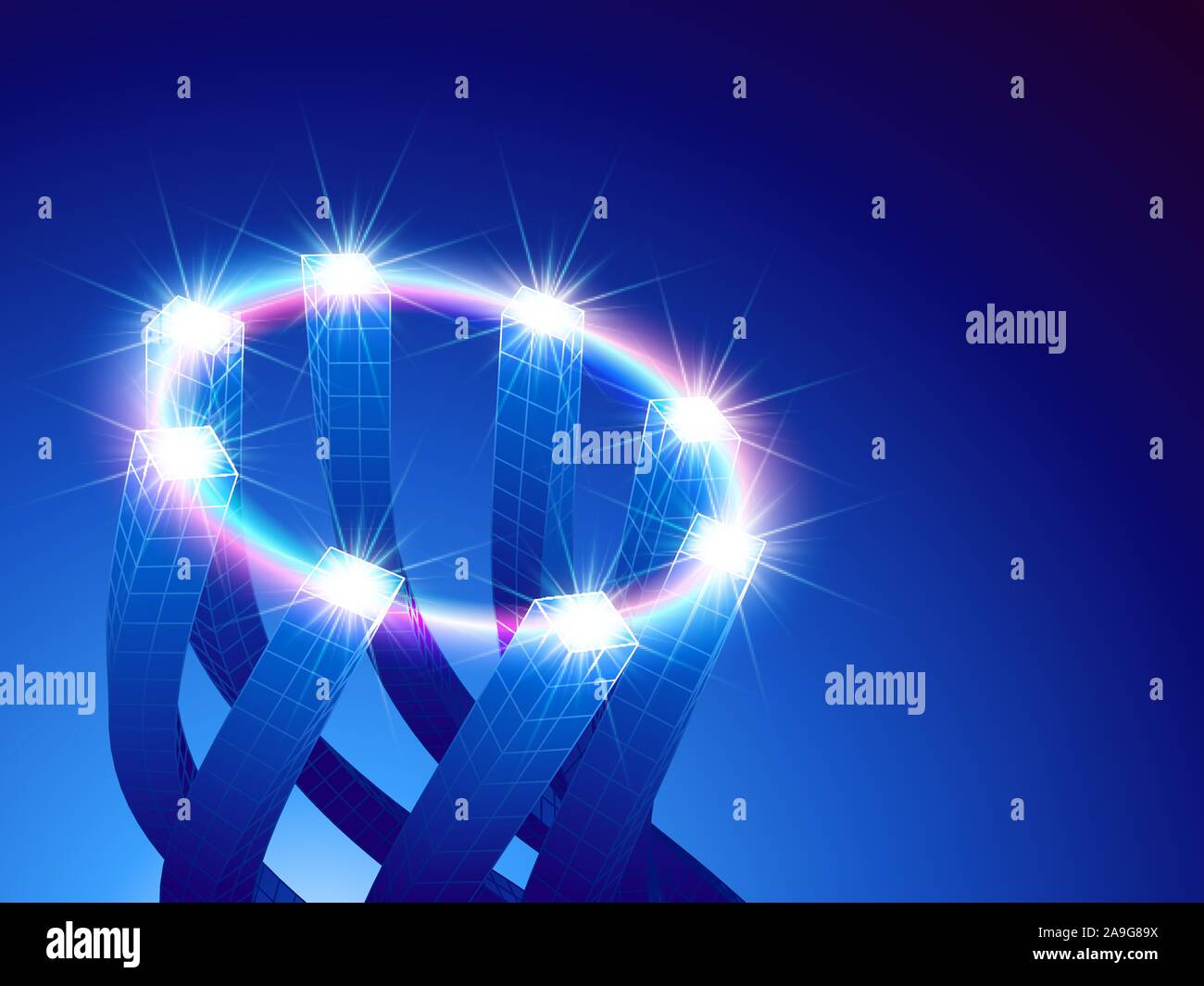 Abstract technology concept with connected architectural columns and ...