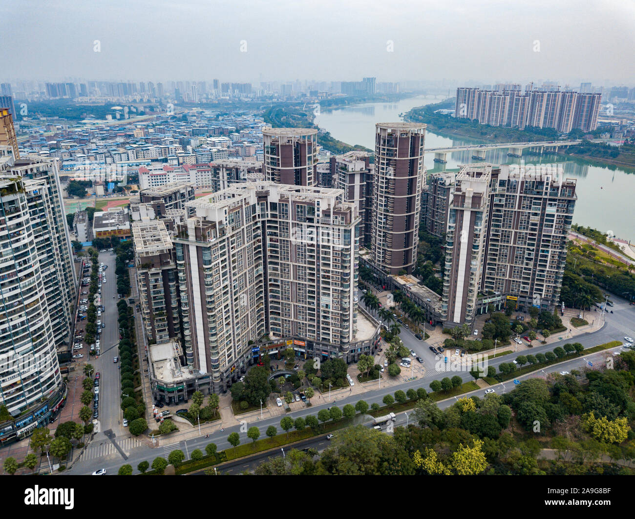 Aerial photography of high buildings in urban real estate community ...