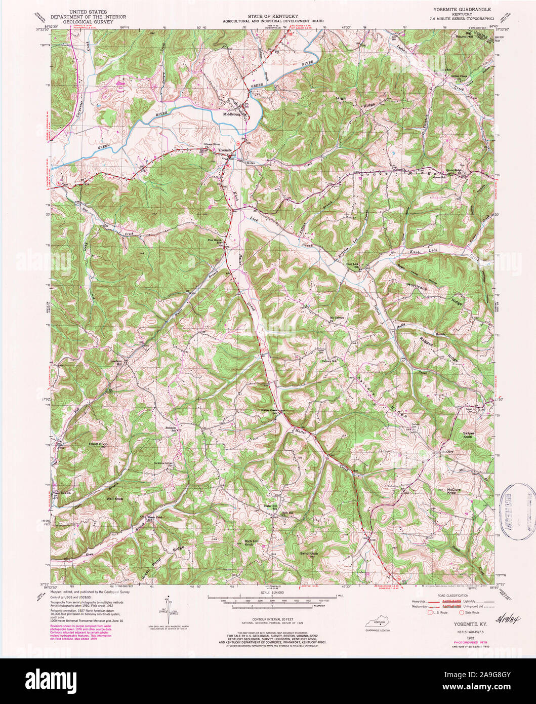 USGS TOPO Map Kentucky KY Yosemite 804120 1952 24000 Stock Photo - Alamy