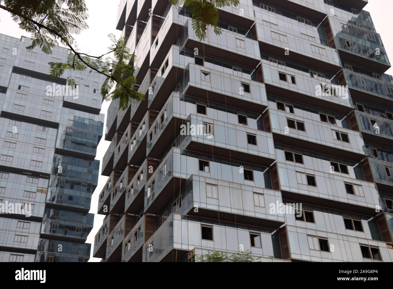 A view of high-rise office buildings which look like a complex ...