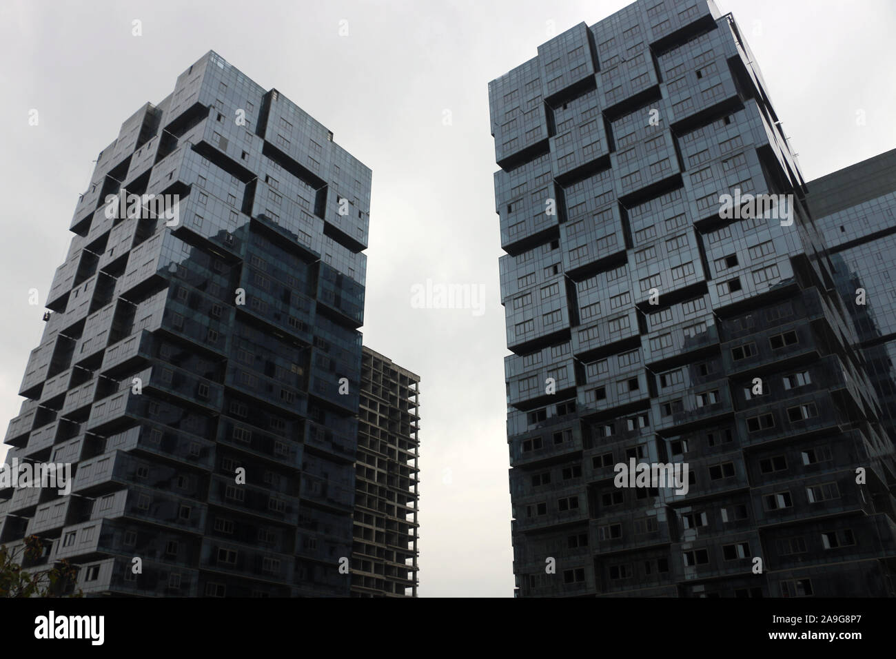 A view of high-rise office buildings which look like a complex ...