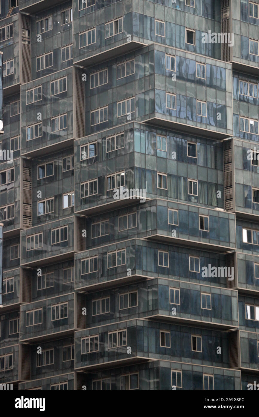 A view of a high-rise office building which looks like a complex ...