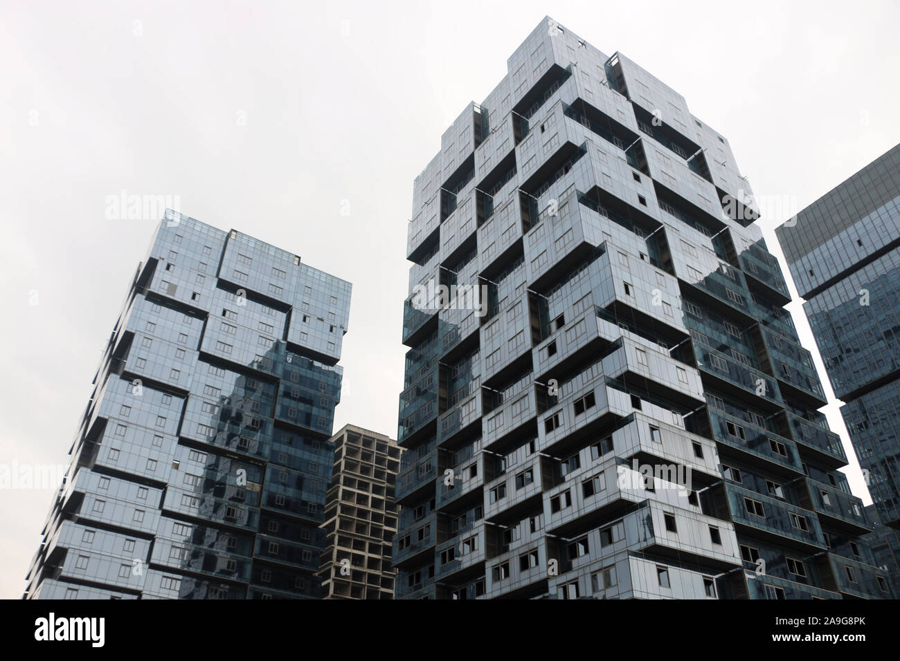 A view of high-rise office buildings which look like a complex ...