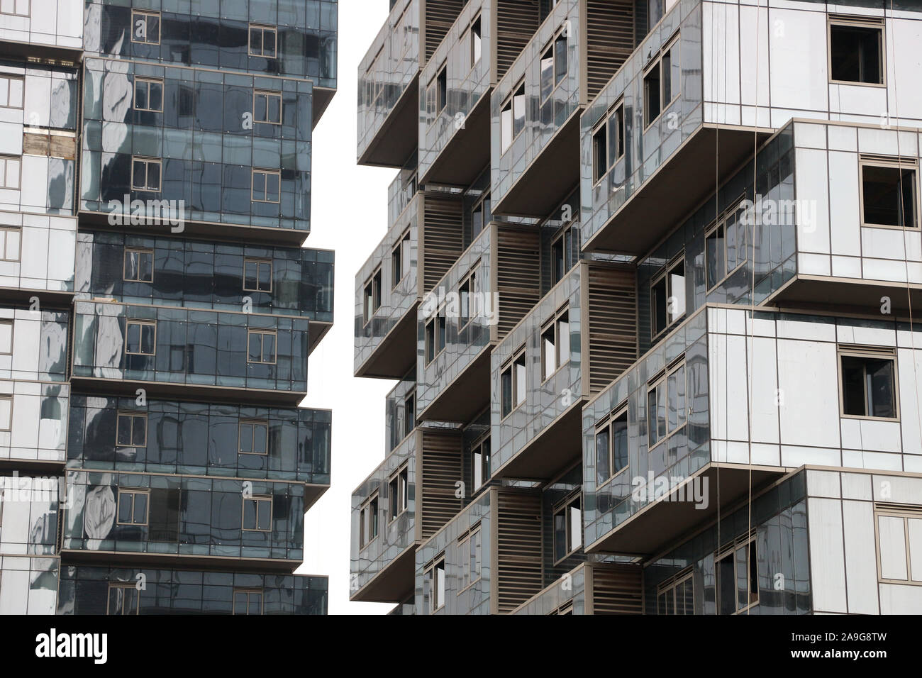 A view of high-rise office buildings which look like a complex ...