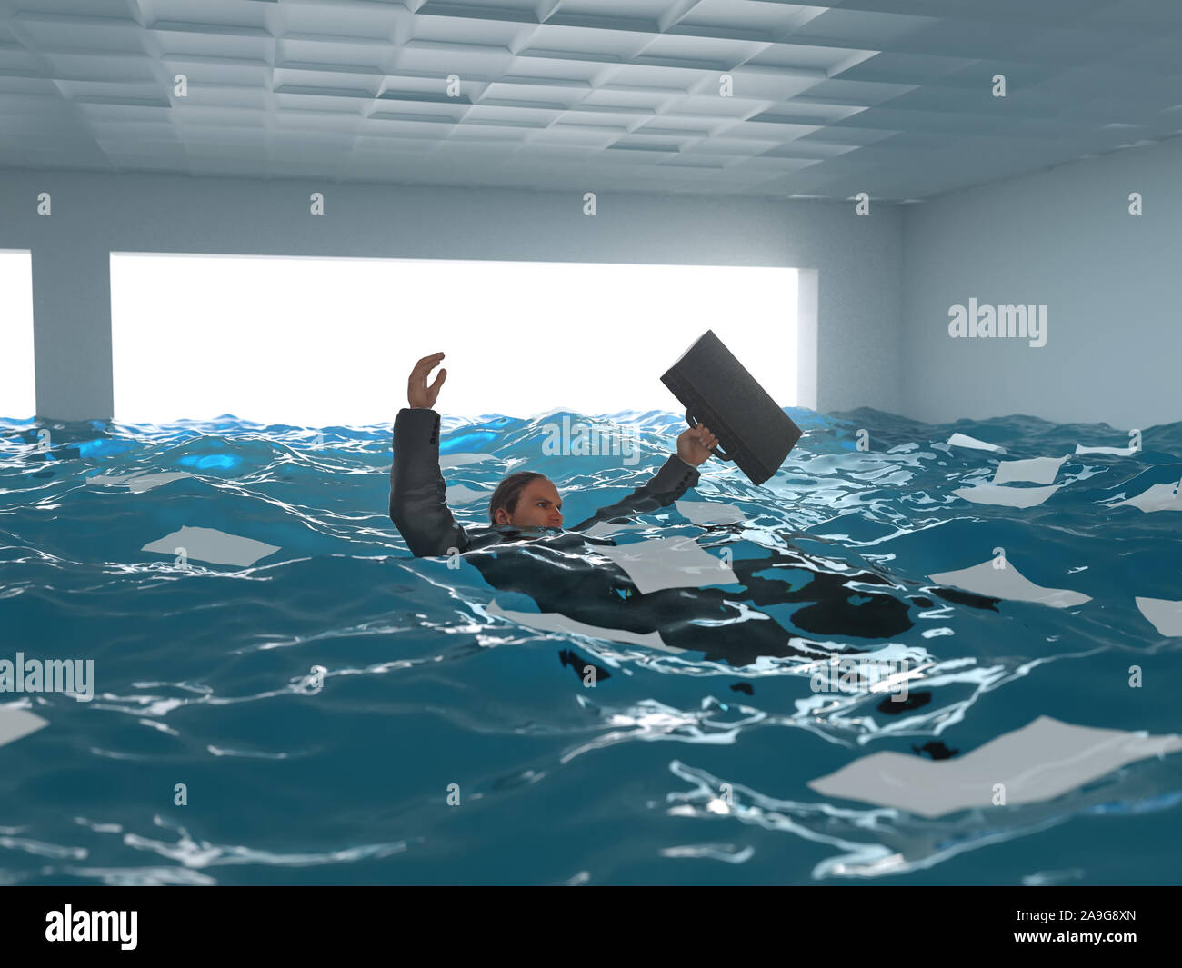 businessman drowning at work in the office Stock Photo - Alamy