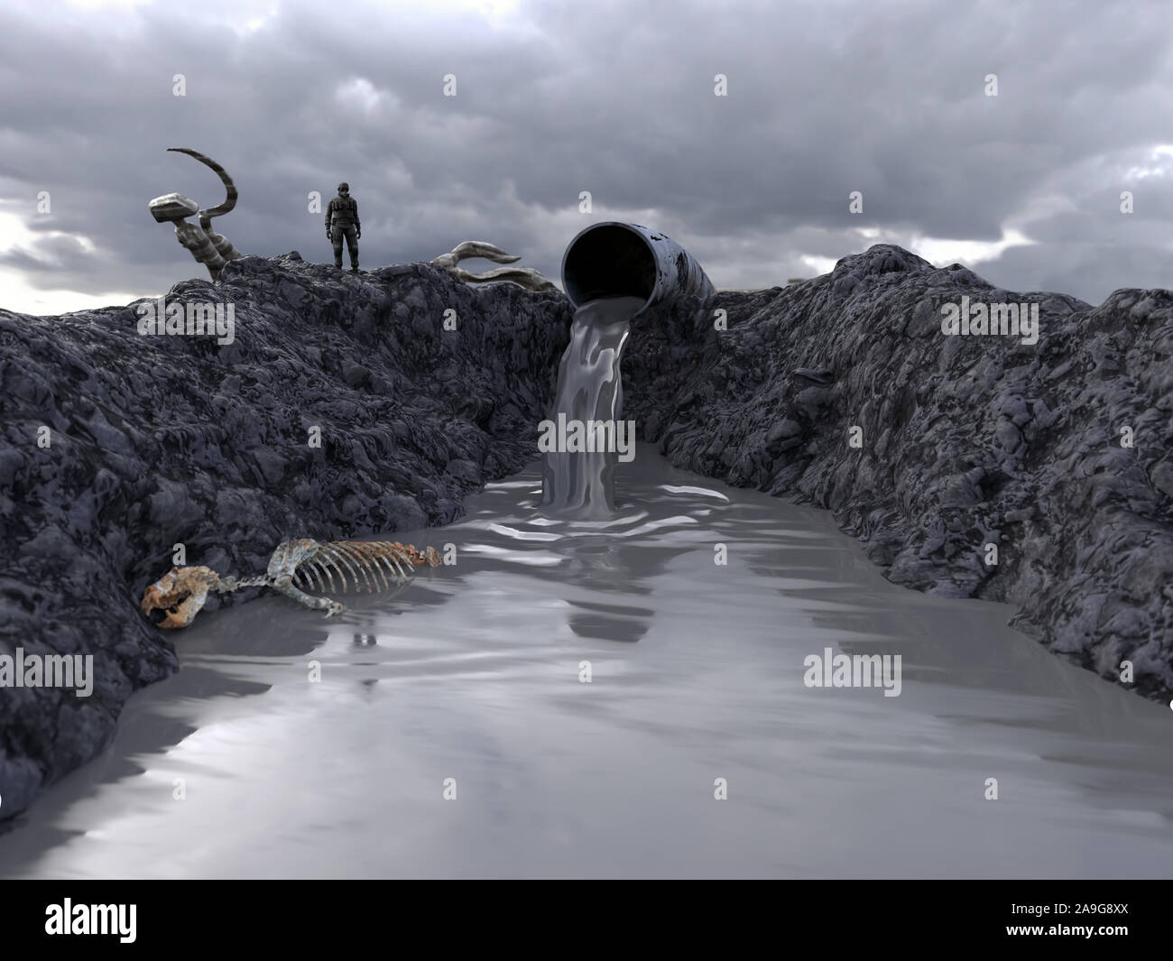 toxic waste spills into the gutter Stock Photo - Alamy