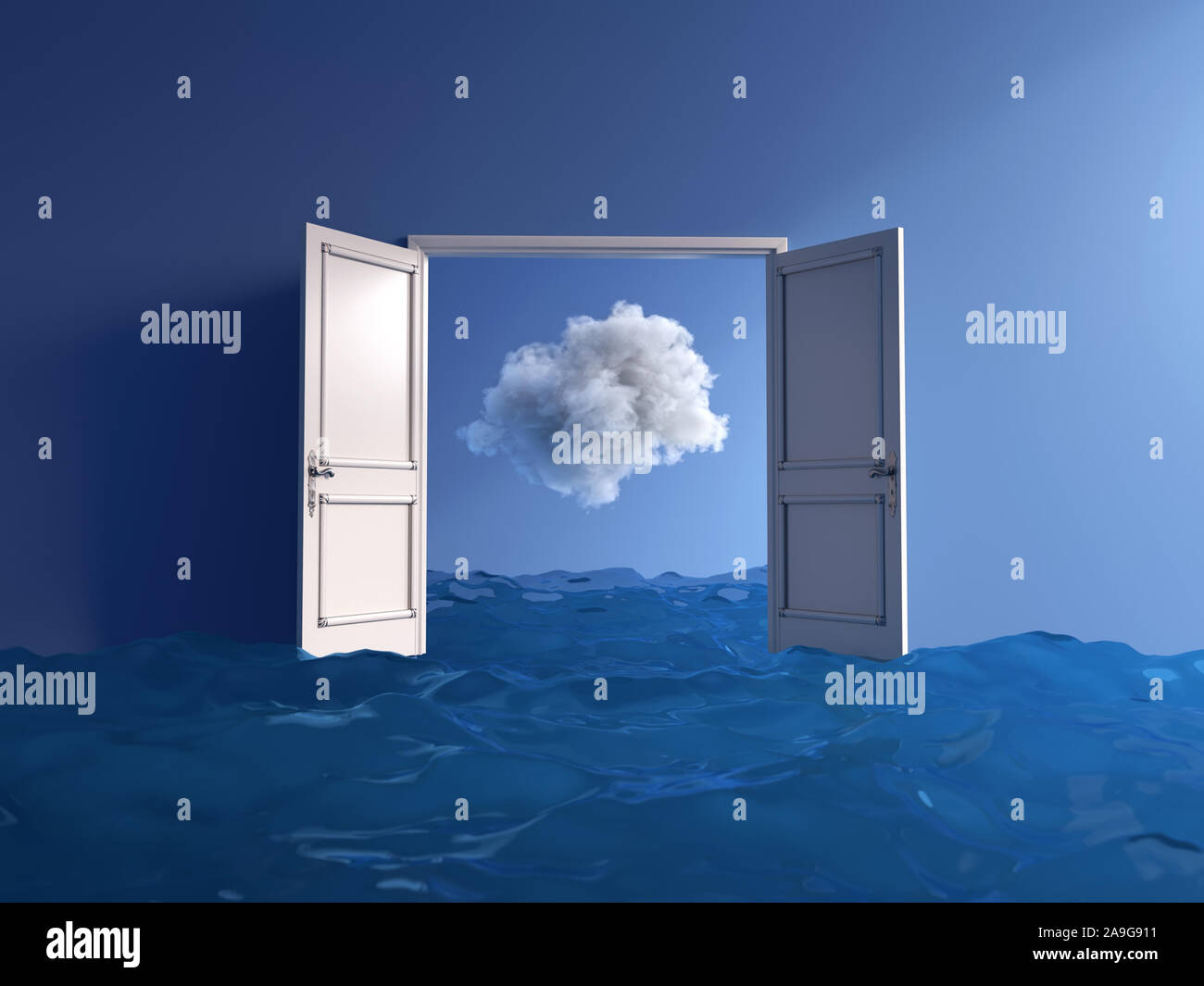 blue room with water floor Stock Photo - Alamy