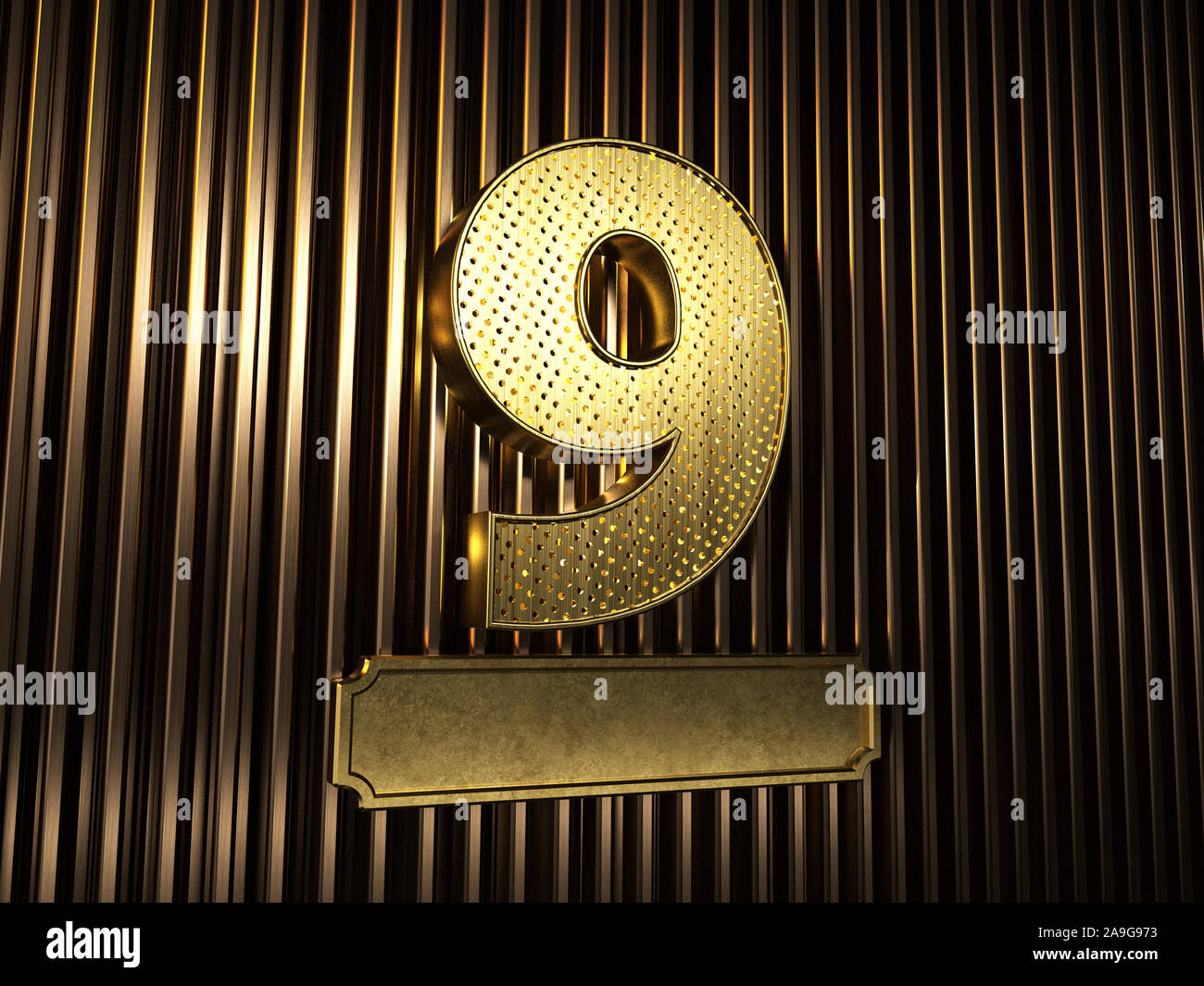 number 9 (number nine) perforated with small holes on the background of ...